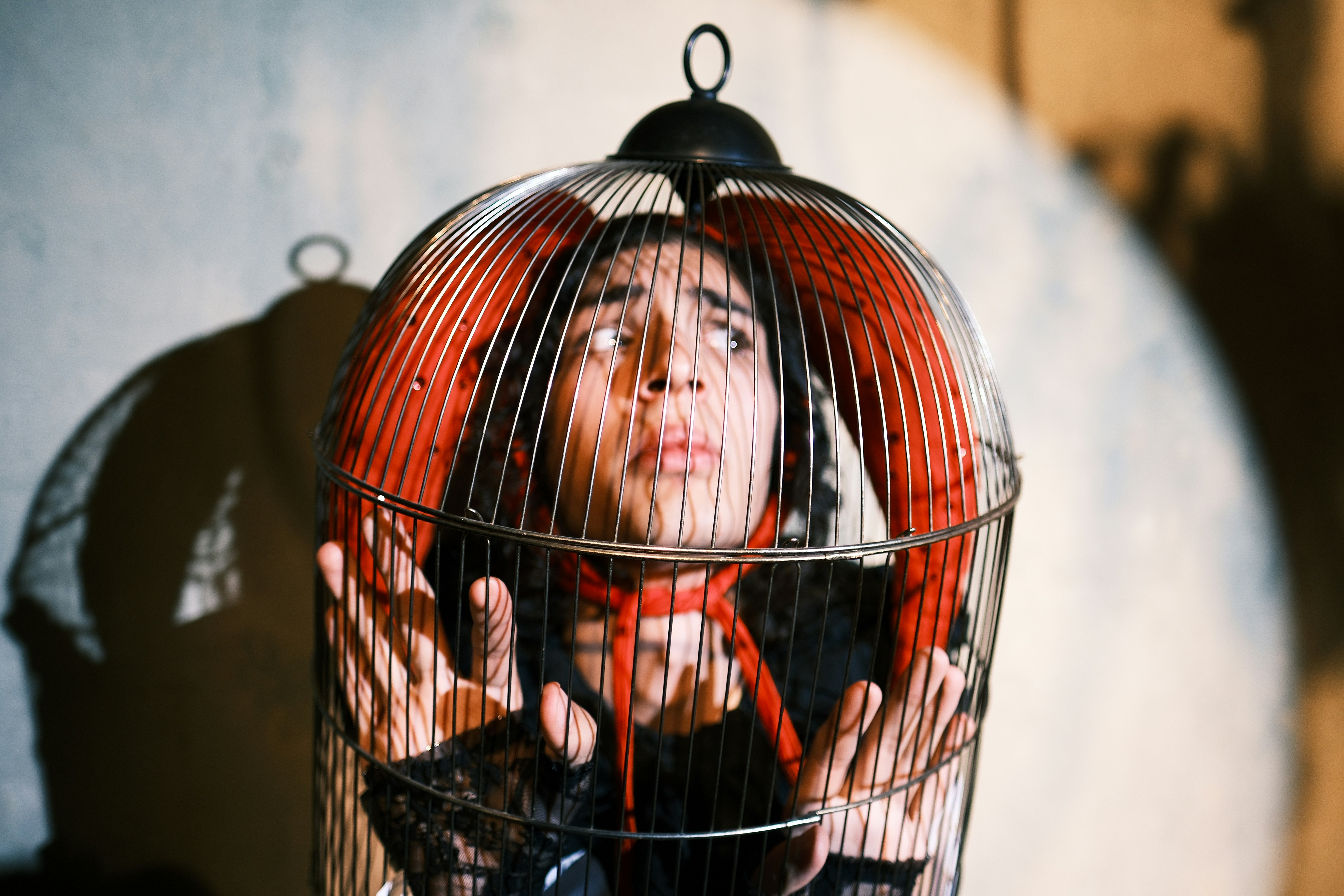 Caged Expression: A Portrait Through Bars