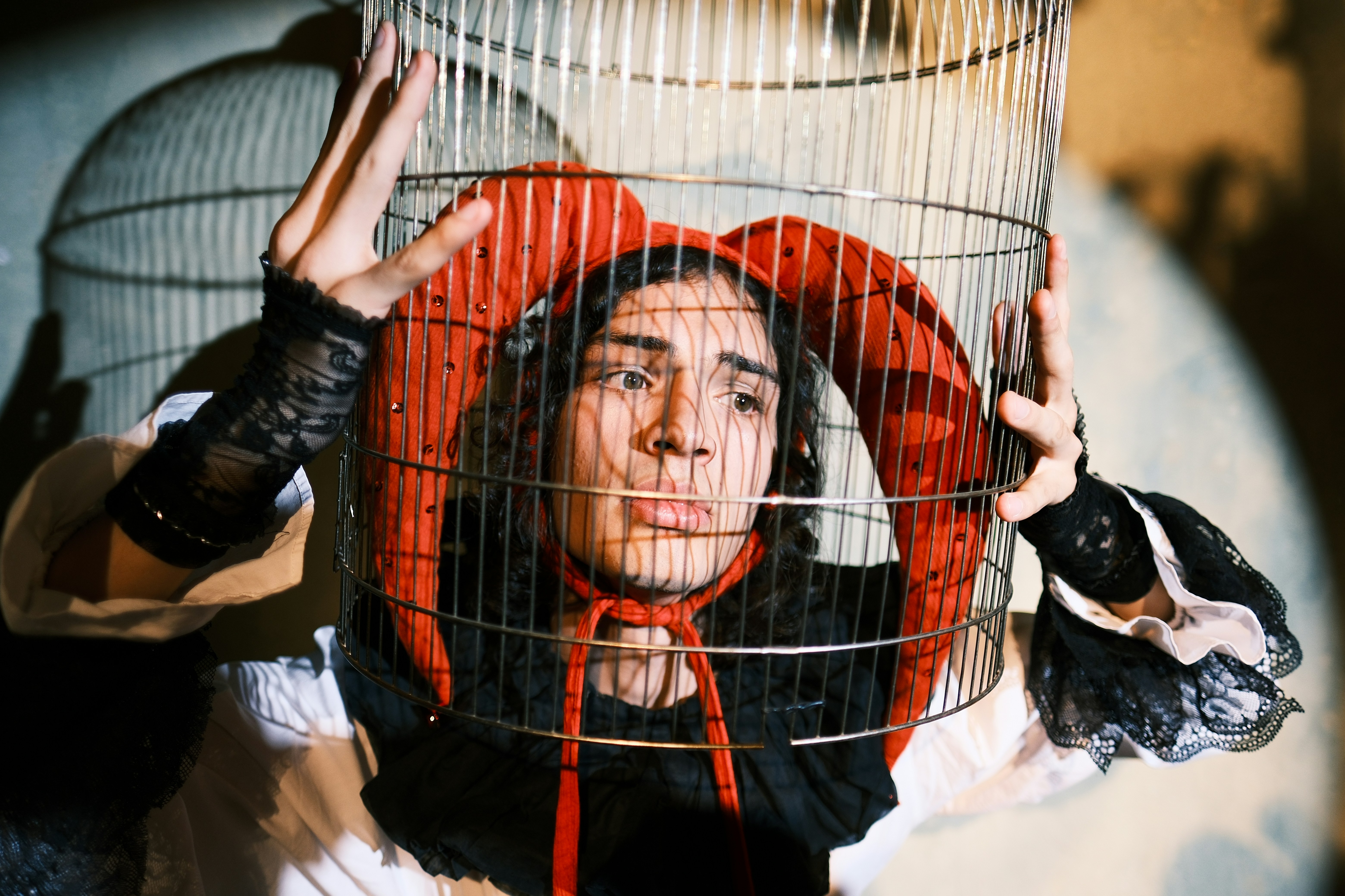 Inside the Cage: A Portrait Through Bars and Veiled Eyes