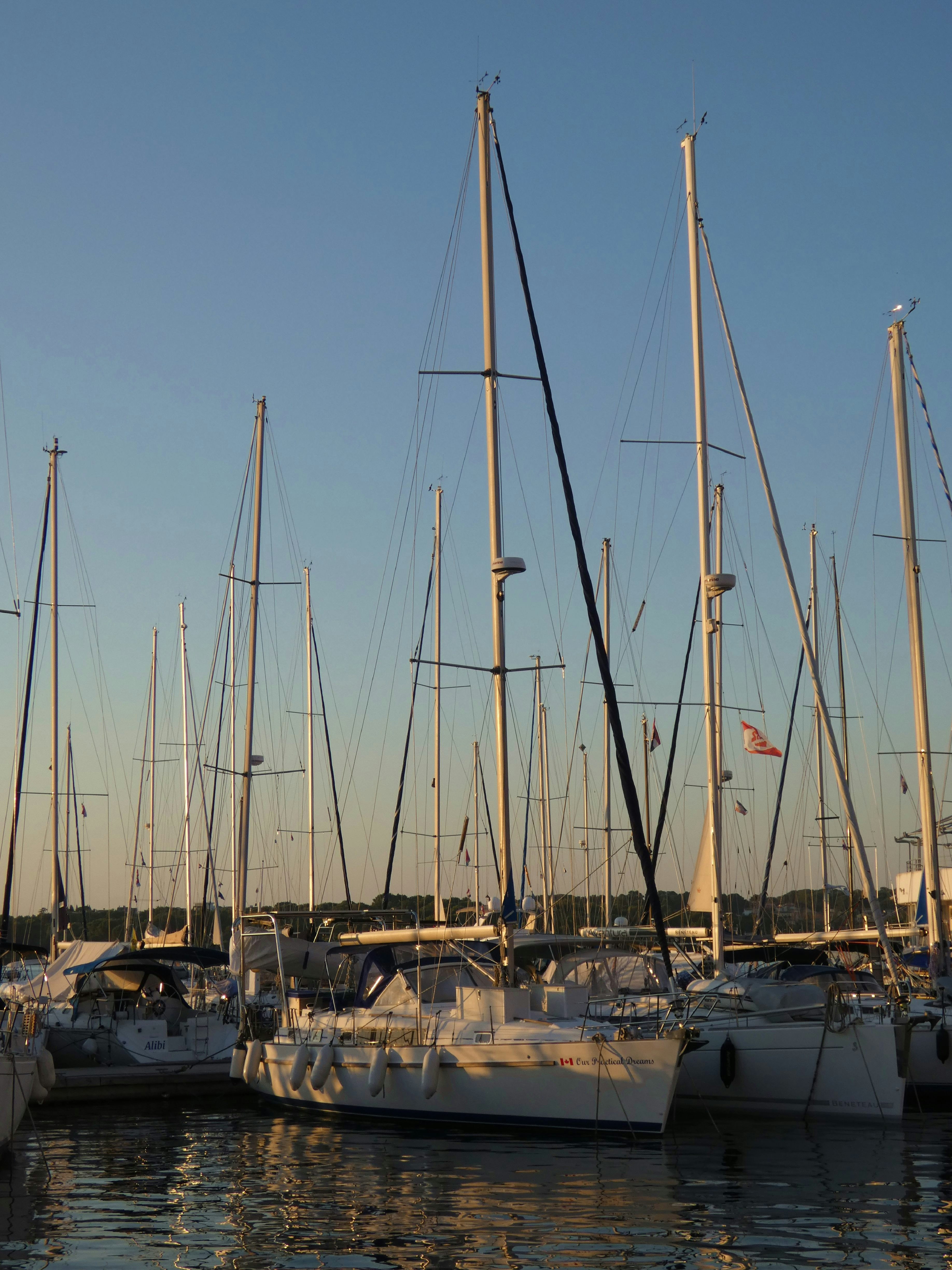 Sailboats Resting at Dusk in a Quiet Marina