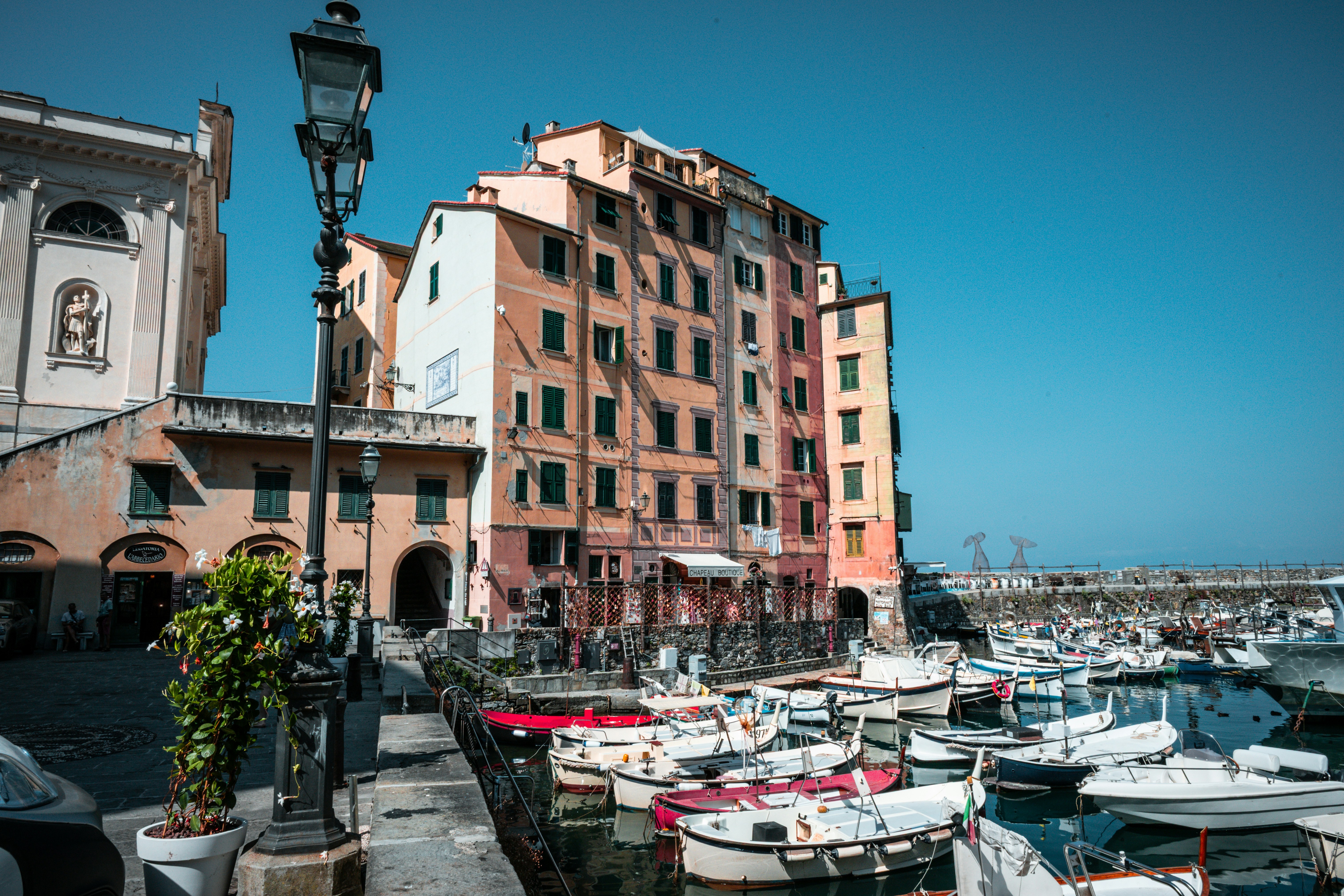 Harbor Facades: Colorful Buildings Overlooking a Busy Marina
