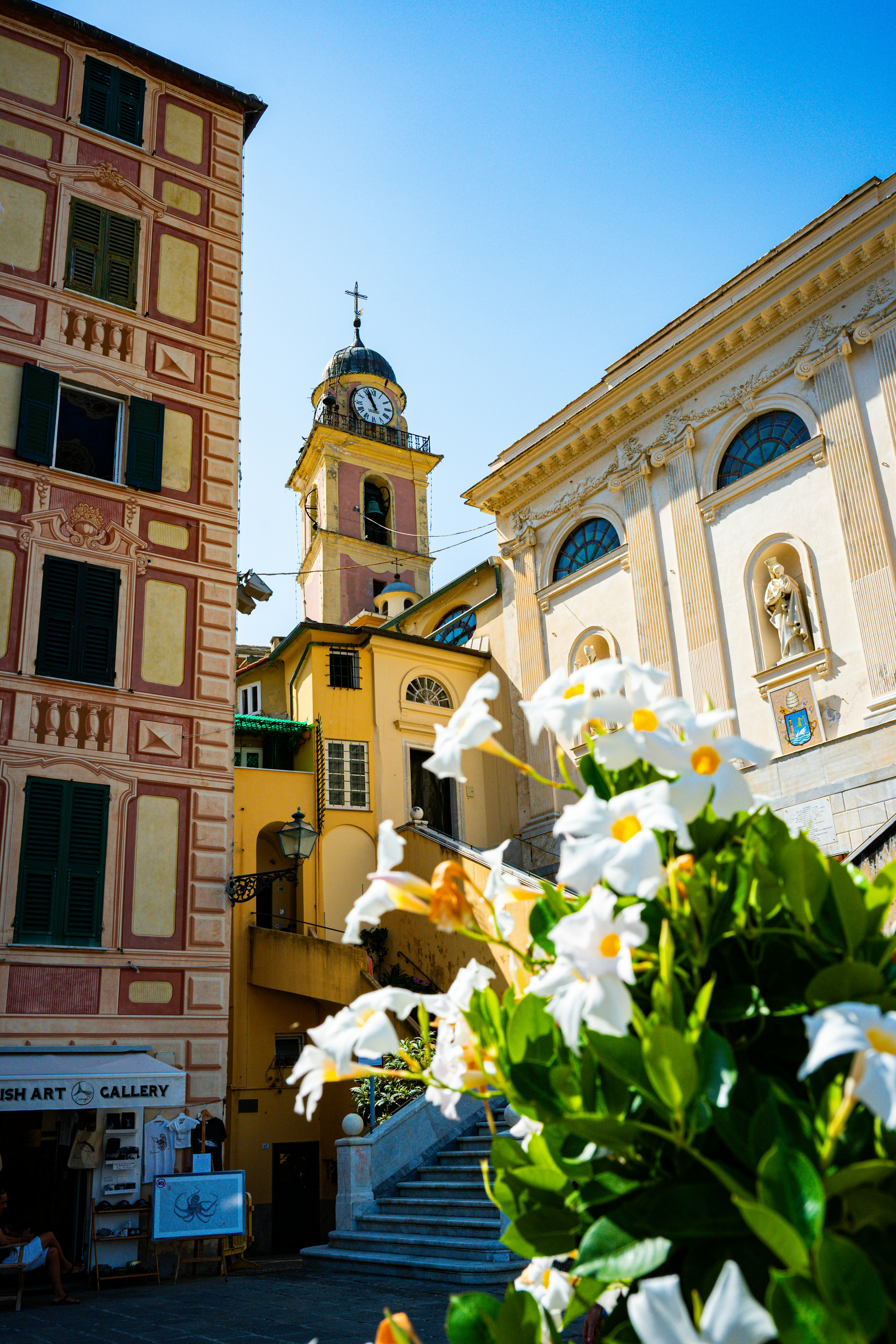 Sunlit Piazza and Clocktower: A Medley of Colors