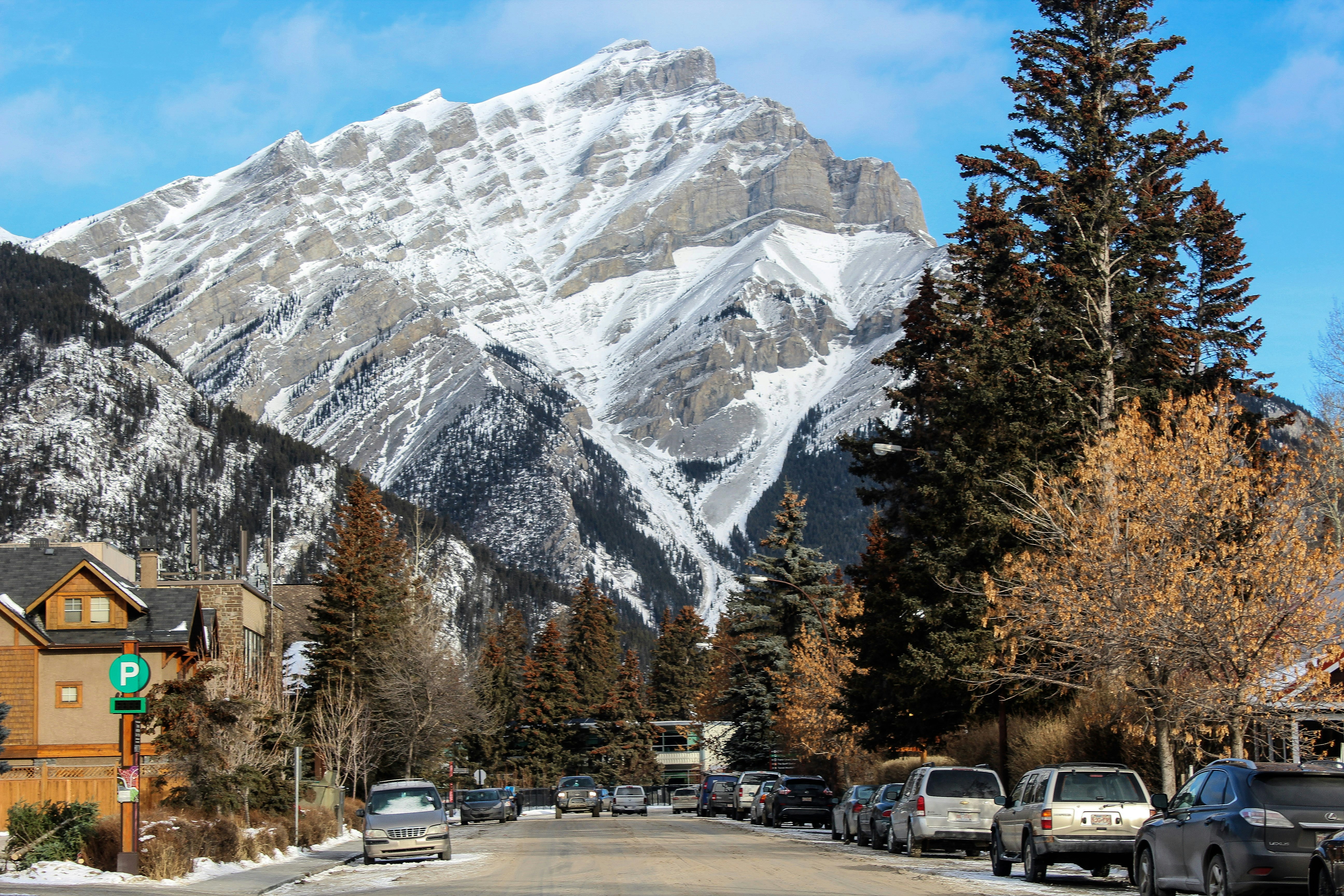 Snow-Capped Peak Over a Quiet Mountain Town