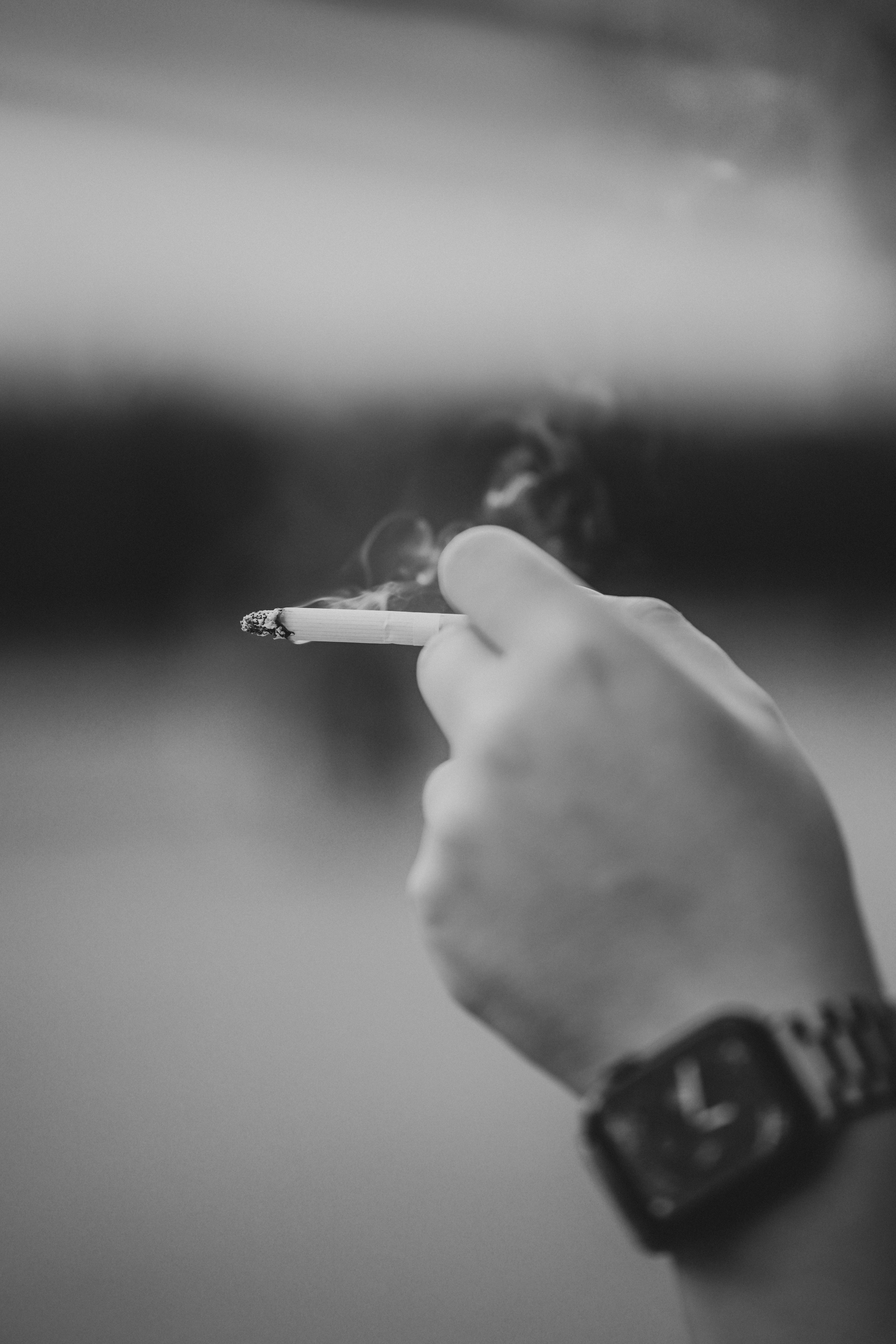 Smoldering Focus: A Cigarette Between Light and Shadow