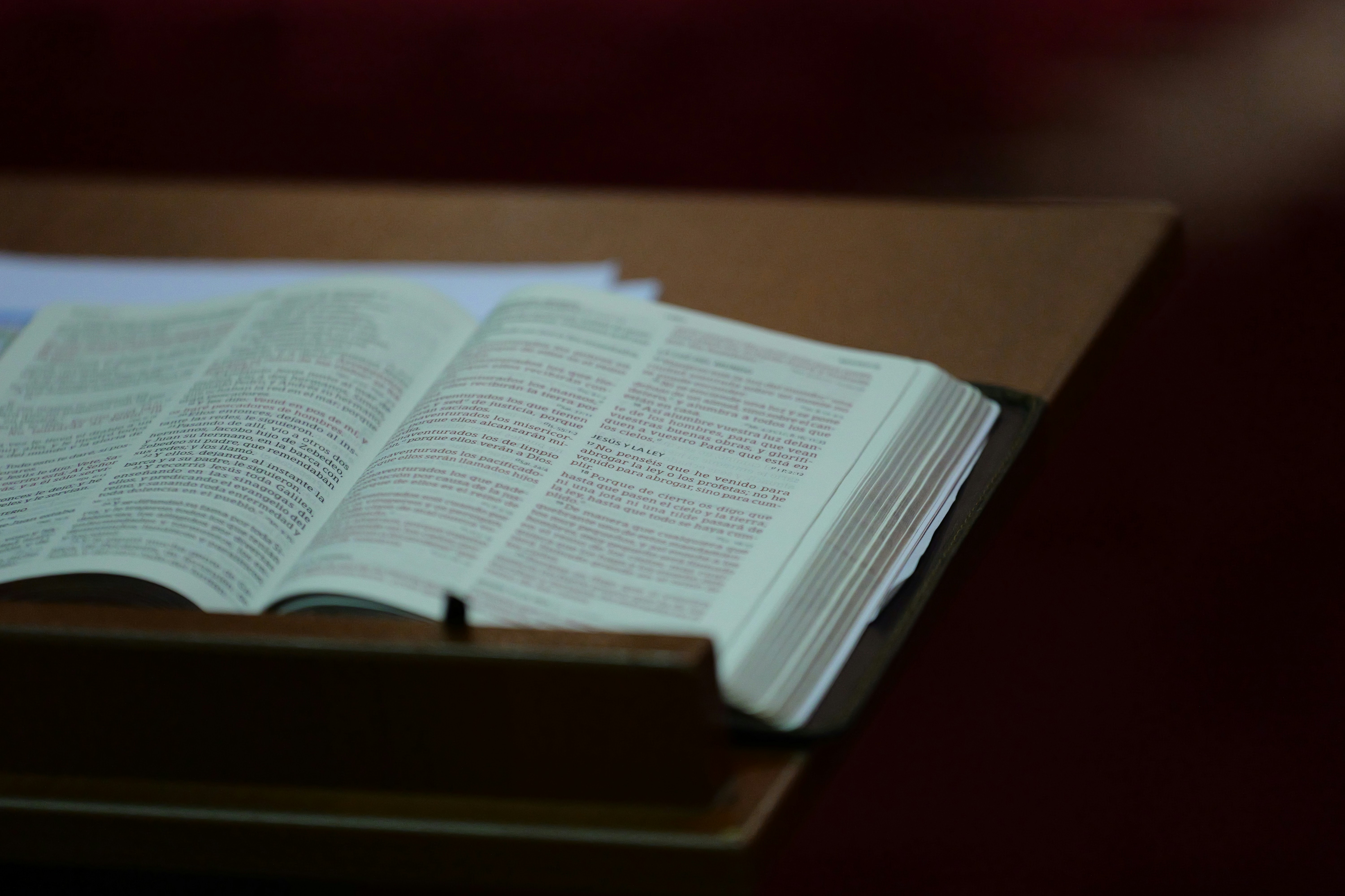 Open Pages with a Wooden Lectern: Quiet Study Moment