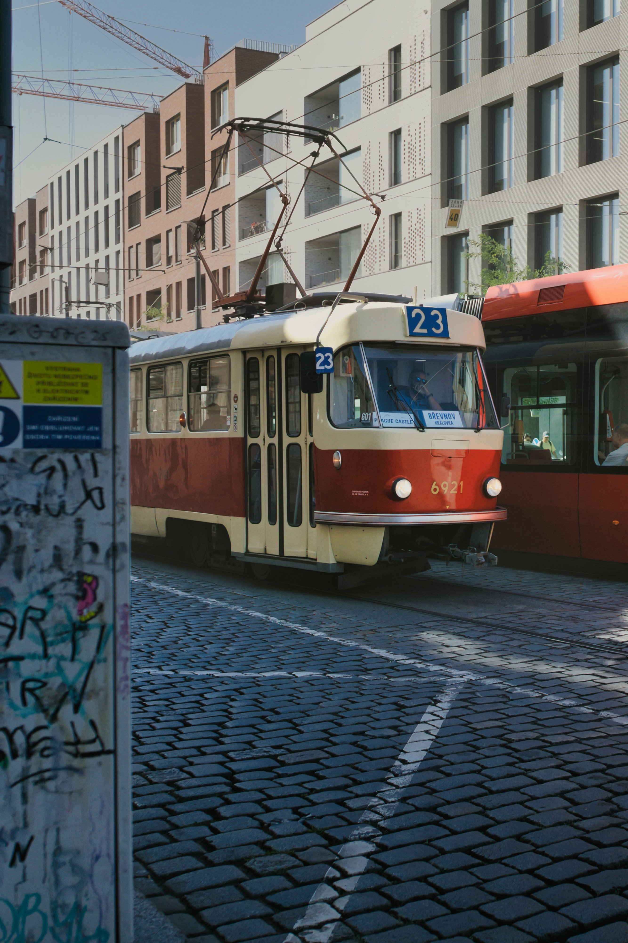 Electric Red Tram Brought to Life by Morning City Light