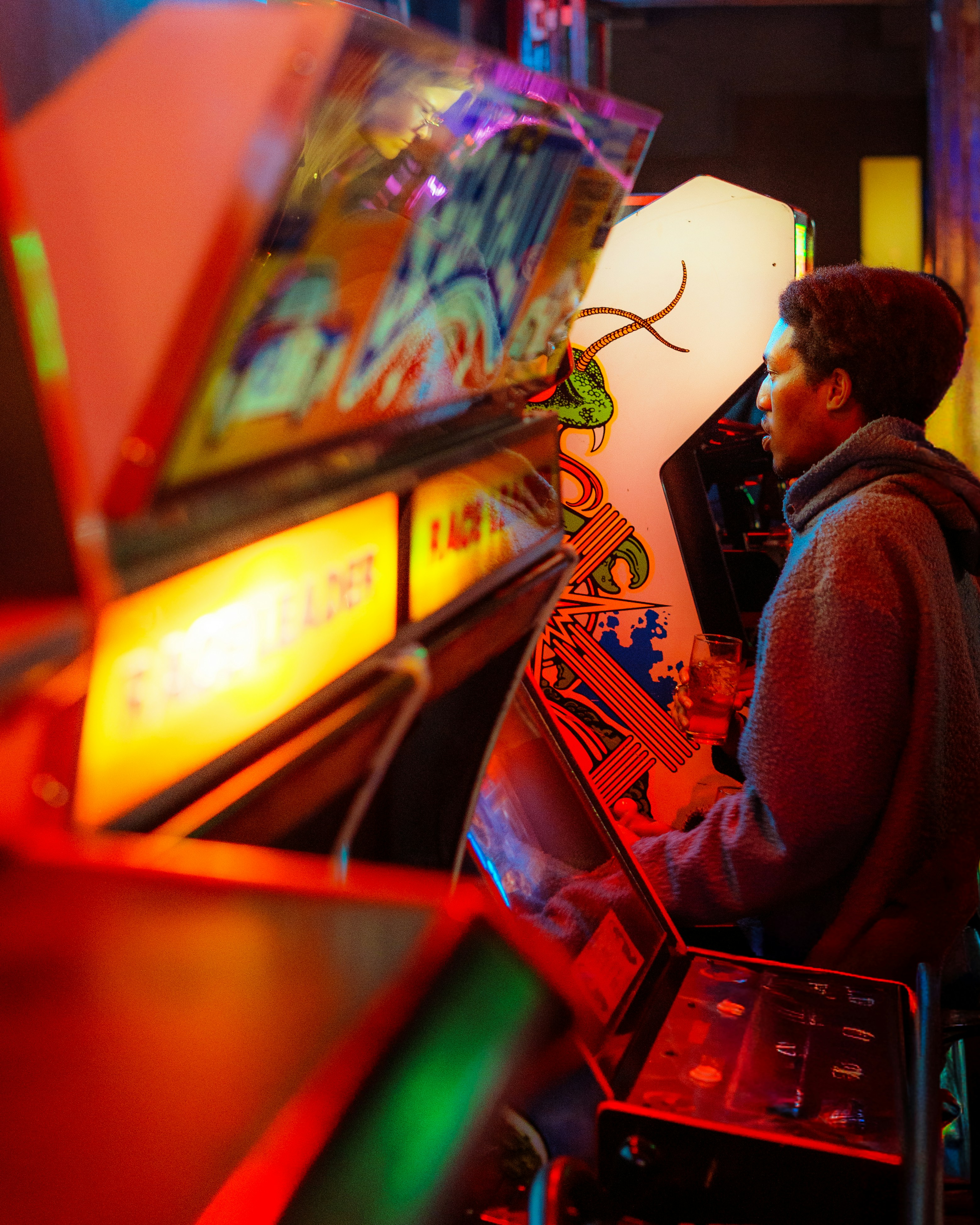 Neon Portrait in a Glowing Arcade