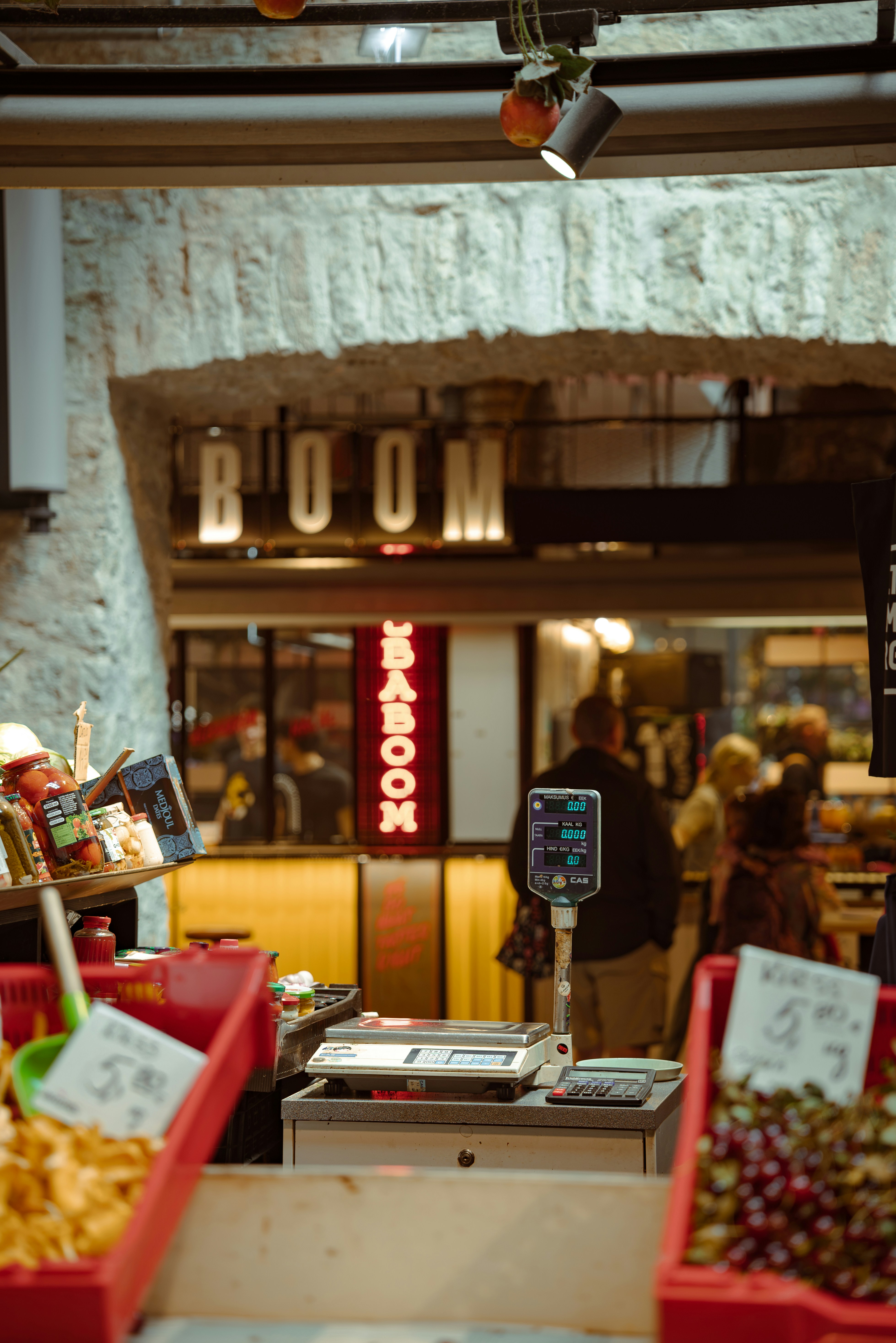 Market Stall in a Warm Glow: A Café Culture Snapshot