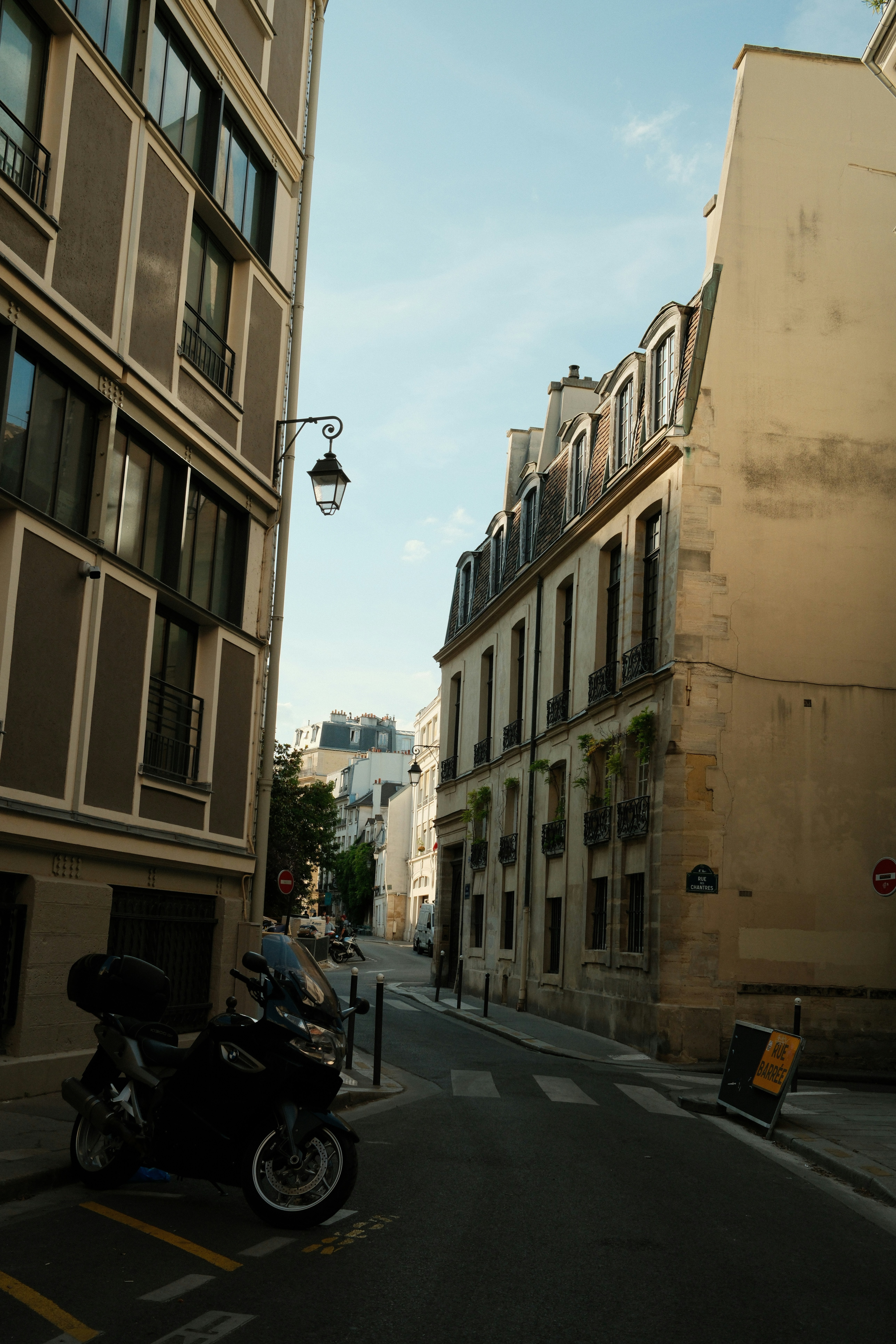 Sunny Parisian Street Toward a Quiet Corner