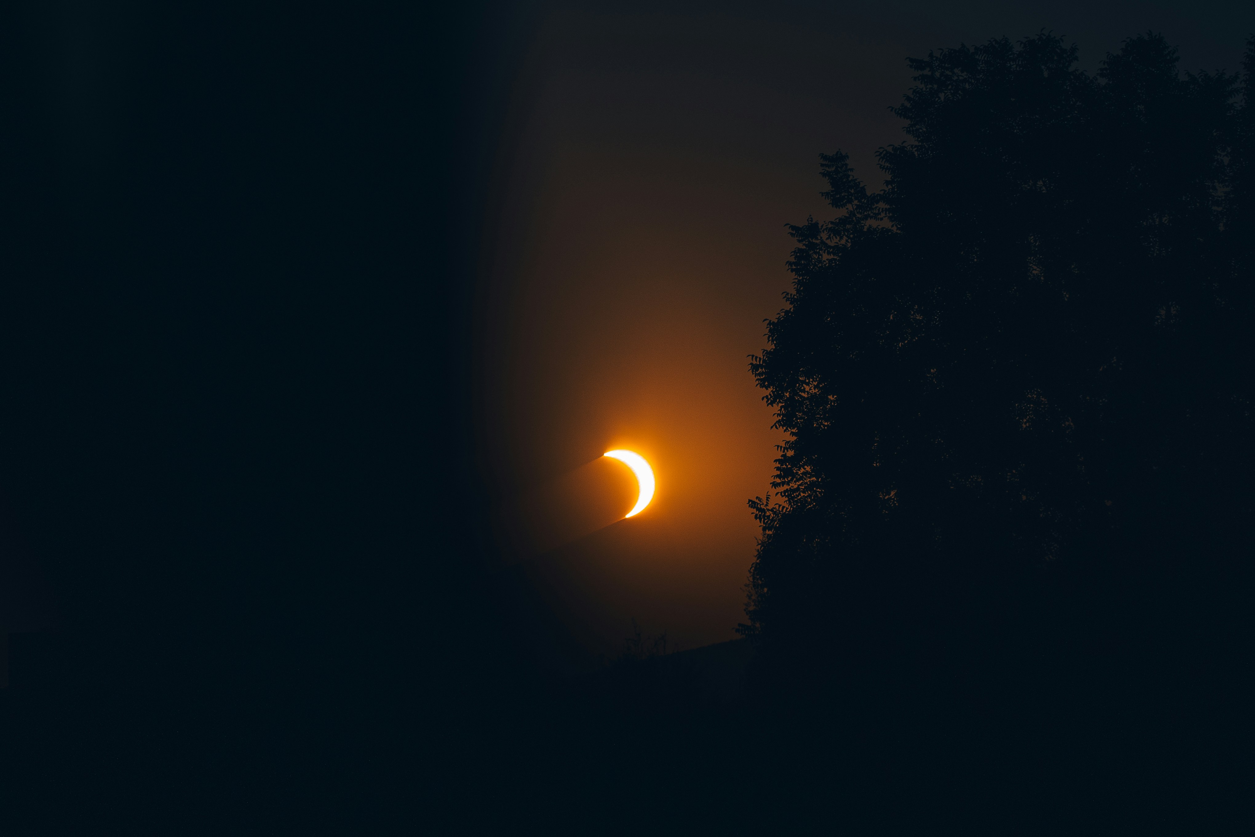 Crescent Moon Over a Silent Forest Ridge