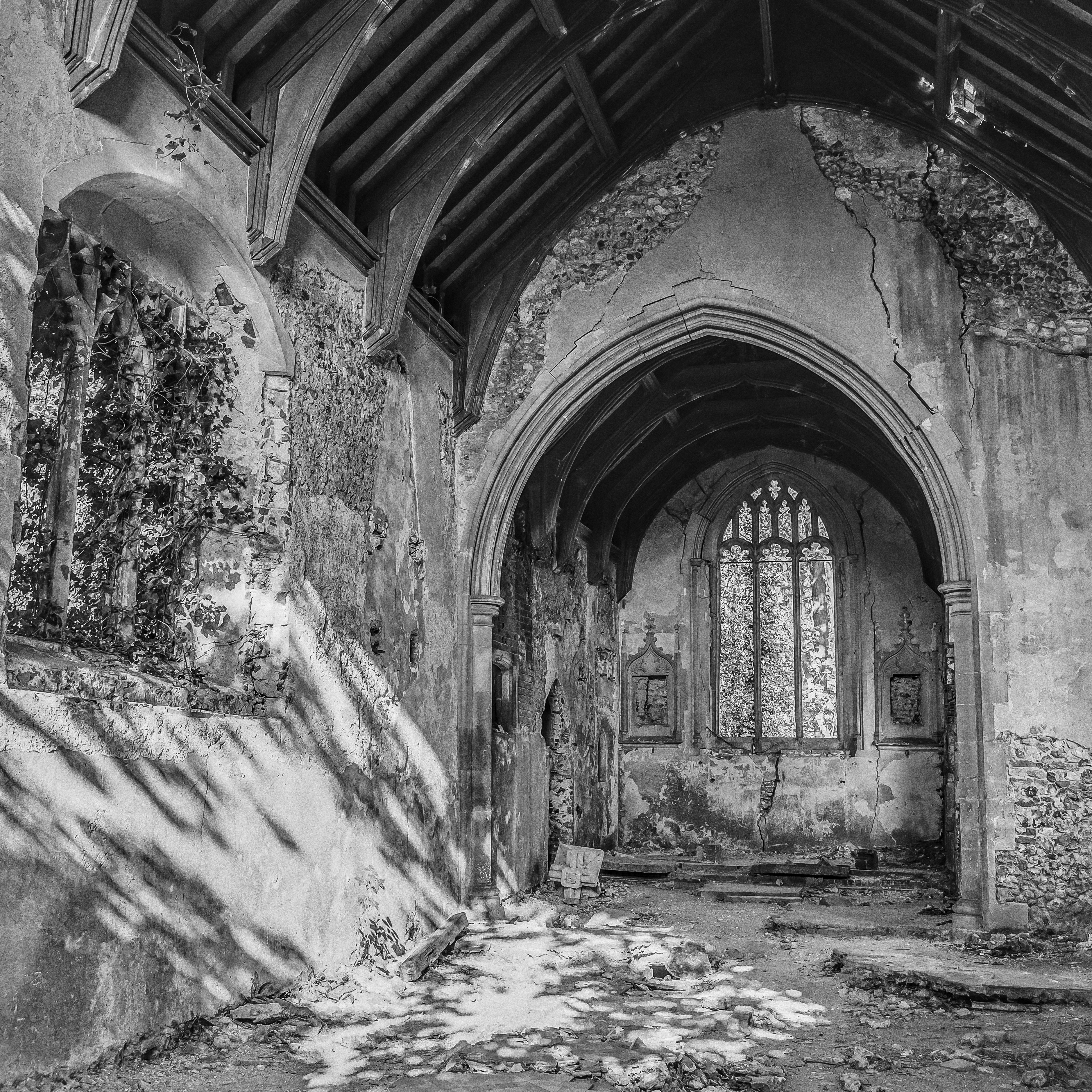 Stone Choir of Shadows: Abandoned Abbey Interior