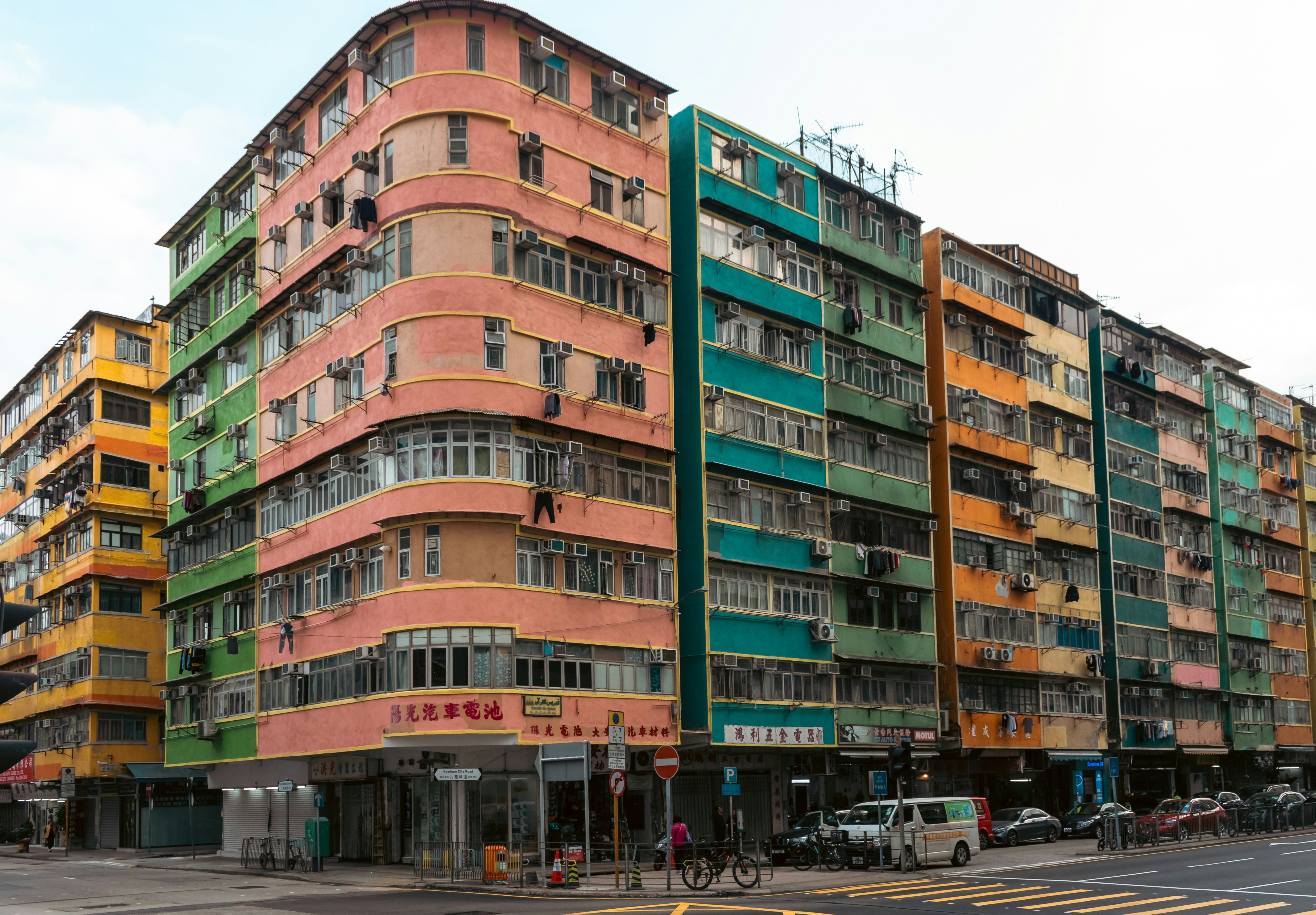 Chromatic Harmony: A Streetscape of Painted Apartments