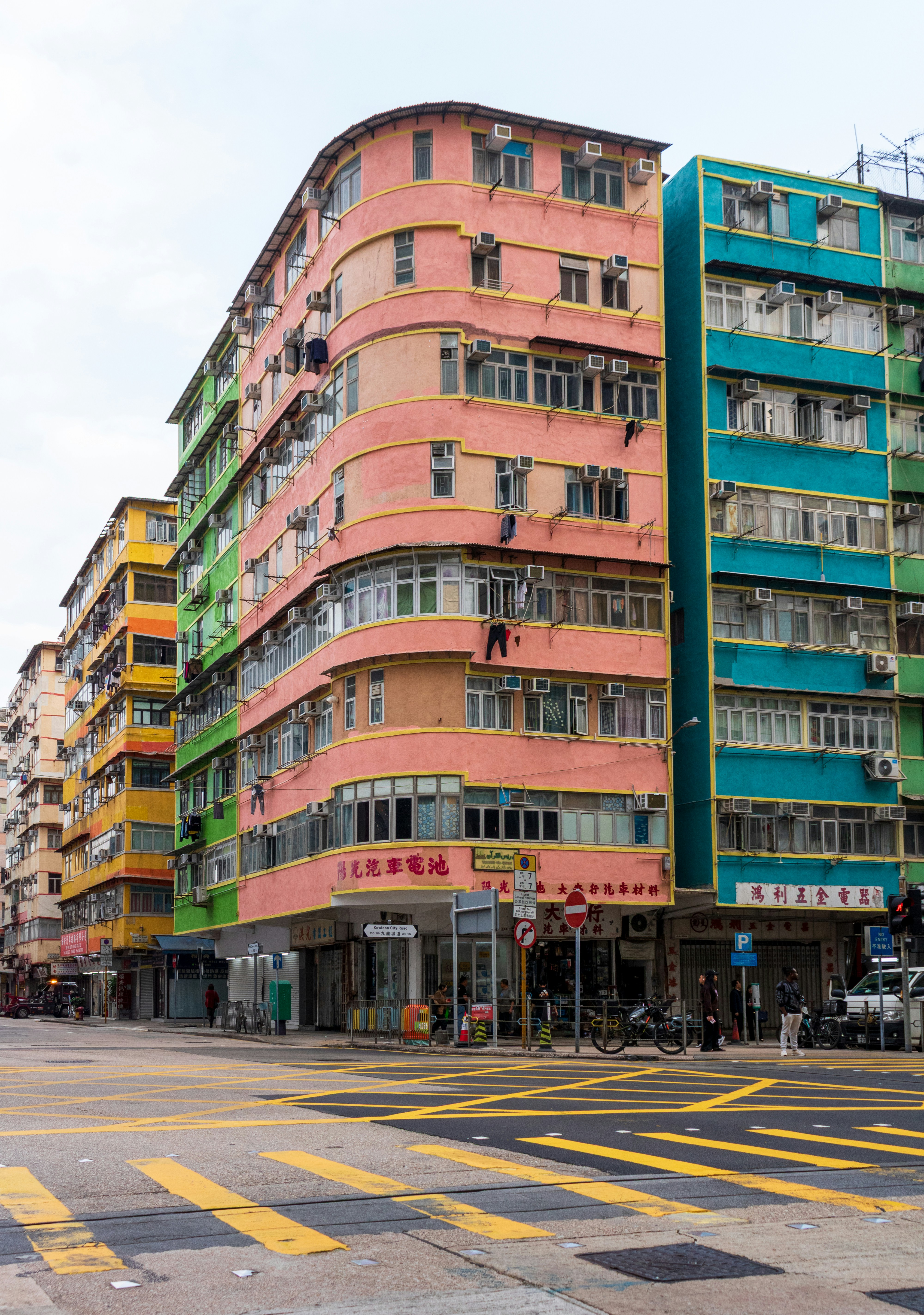 Candy-Colored Flats Line a Busy Street
