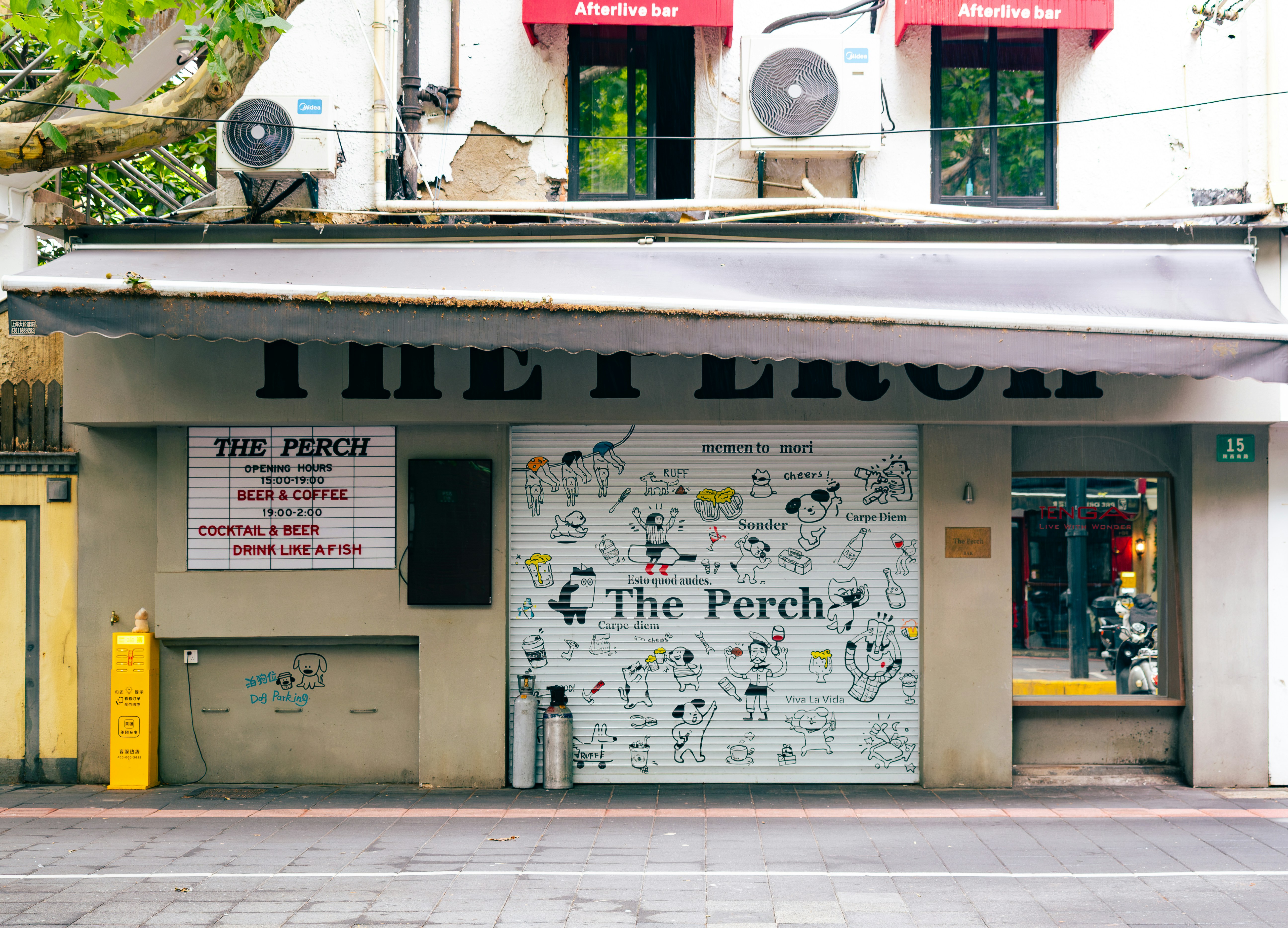 The Perch Café Front: A Quiet Ground-Floor Scene of a Closed Shopfront