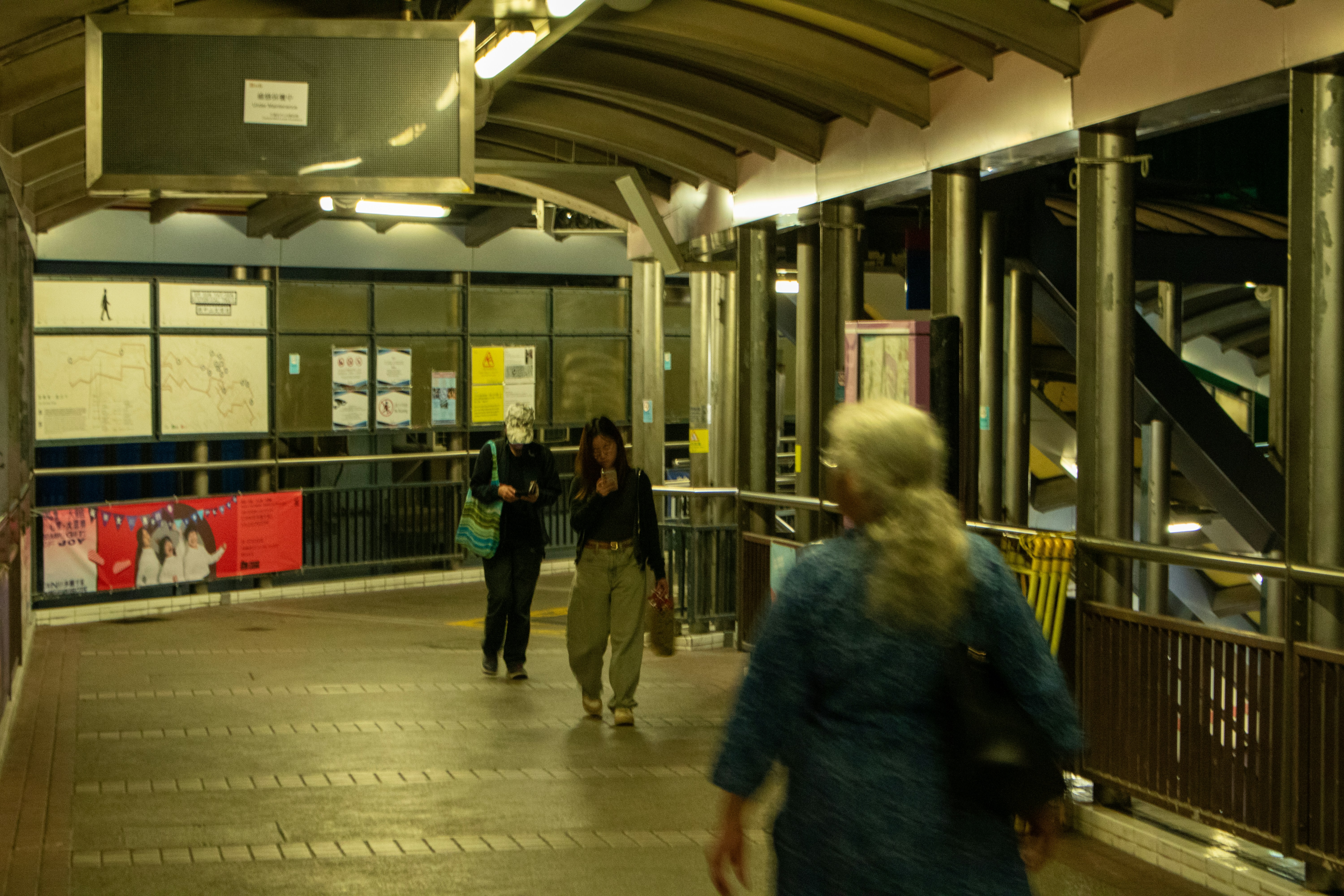 Quiet Crossing Under Neon Rails