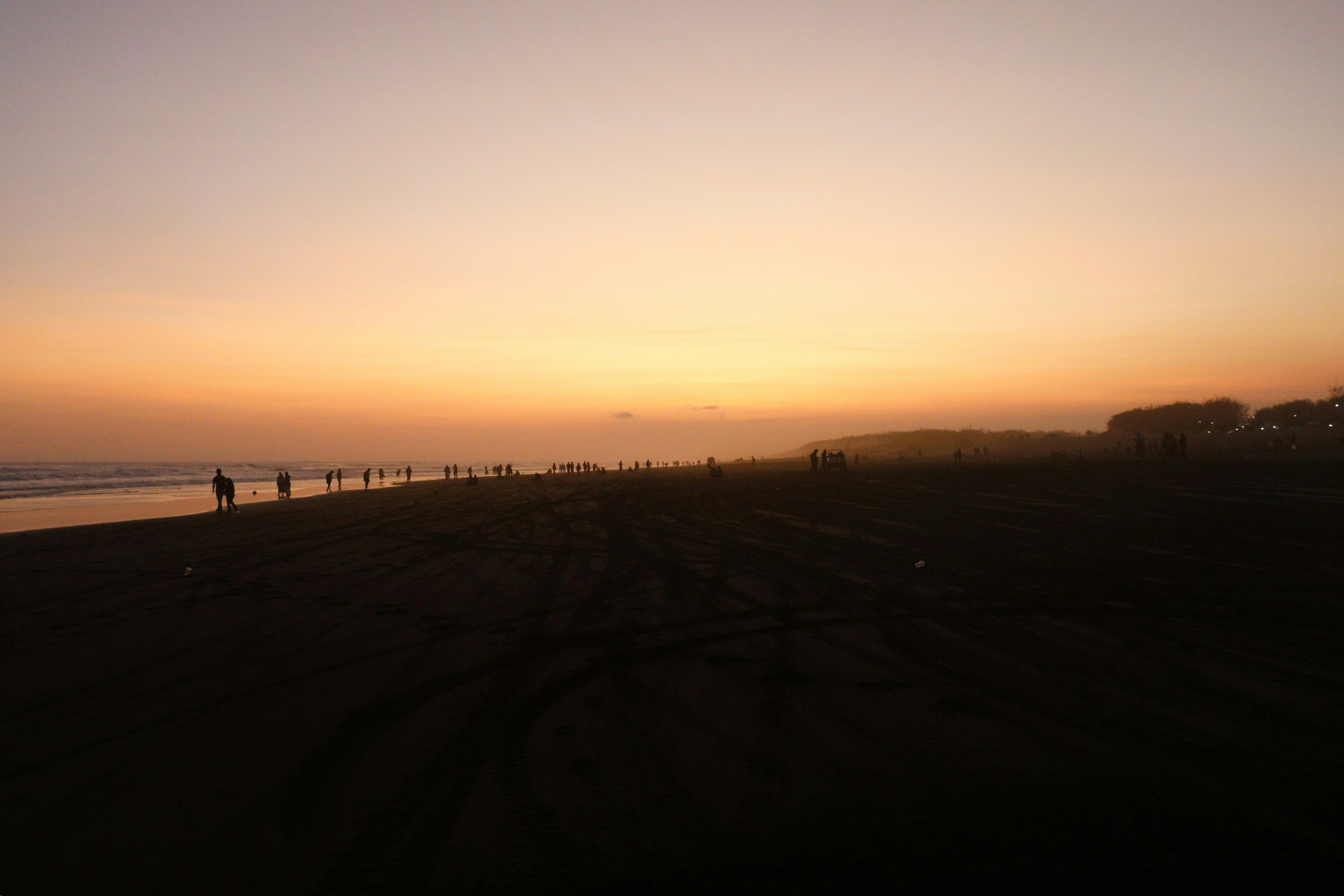 Silhouette Parade at Dusk: Quiet Beach Horizon