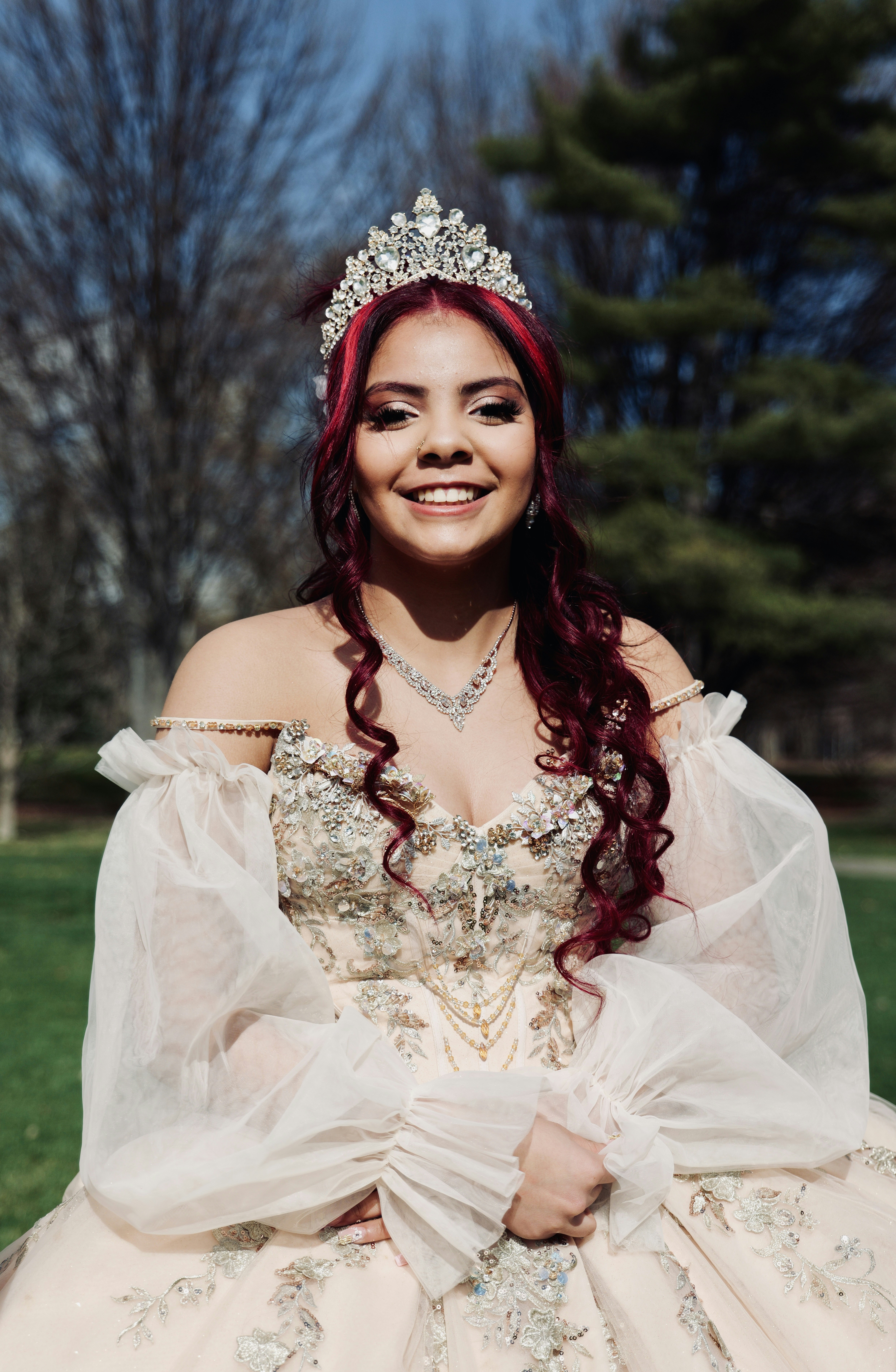 Crowned in Sparkle: A Portrait of Grace in the Park