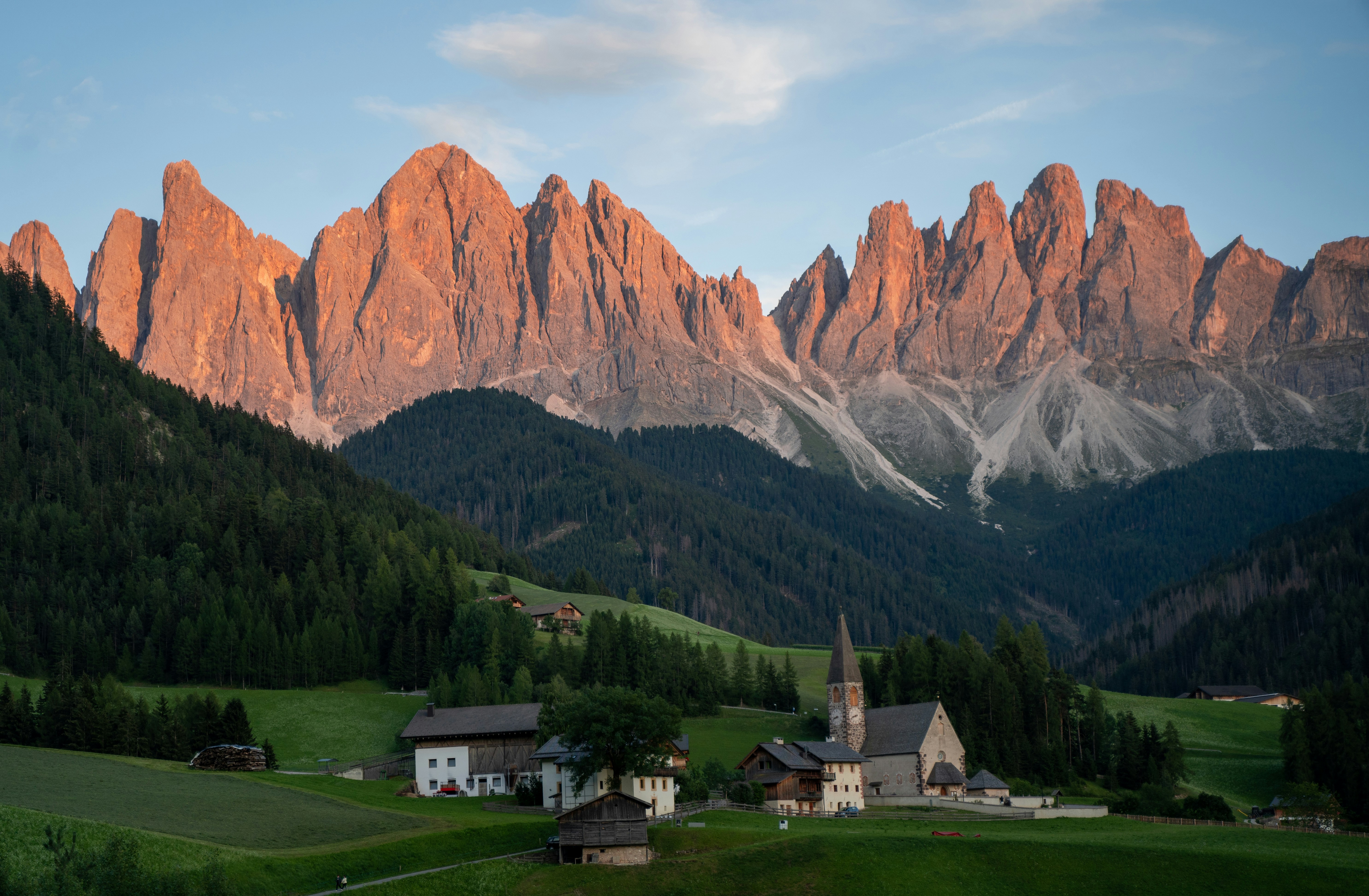 Sunlit Peaks Over a Quiet Alpine Village