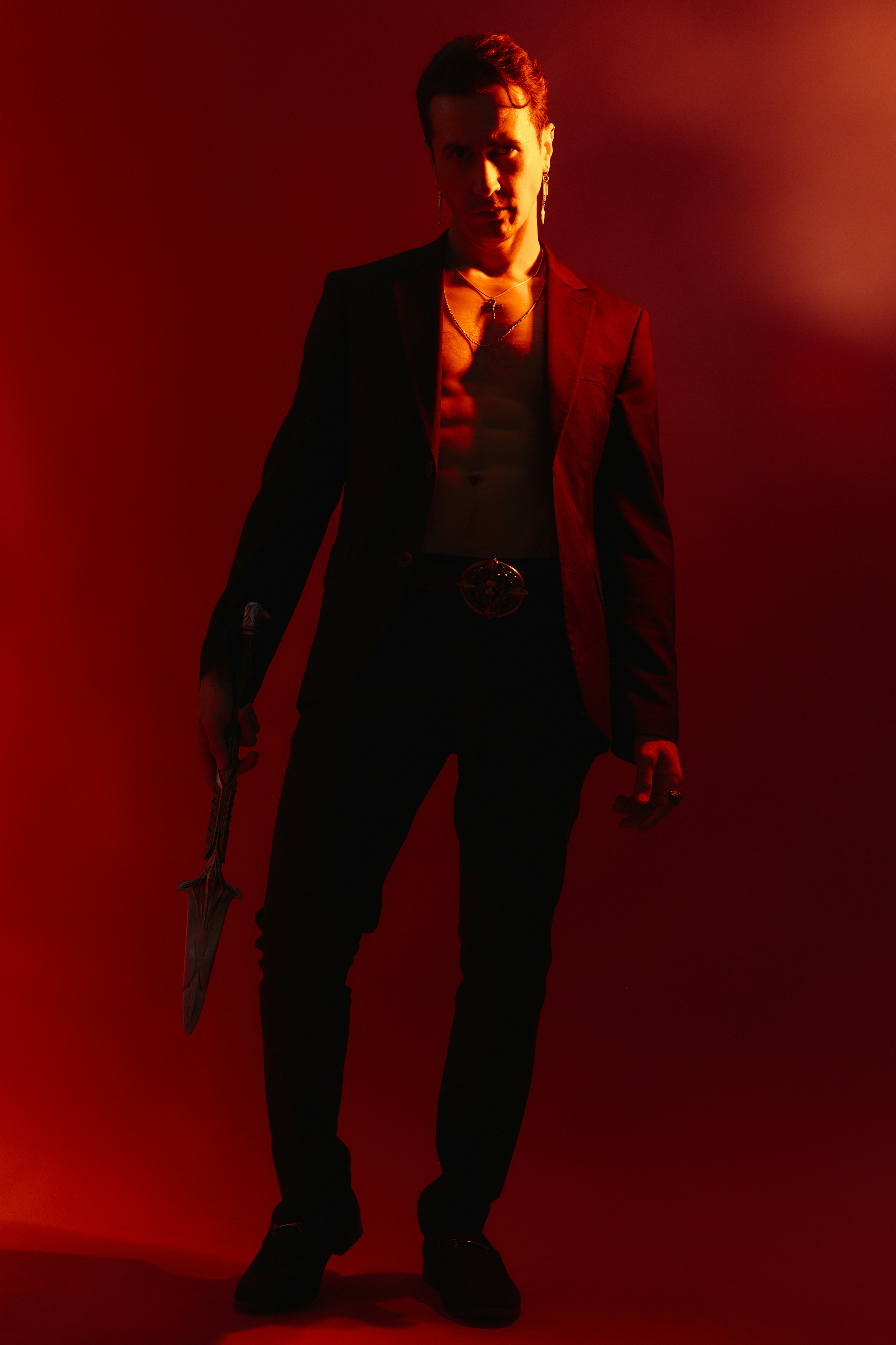 Midnight Gambit: The Red-lit Gunslinger Takes Center Stage