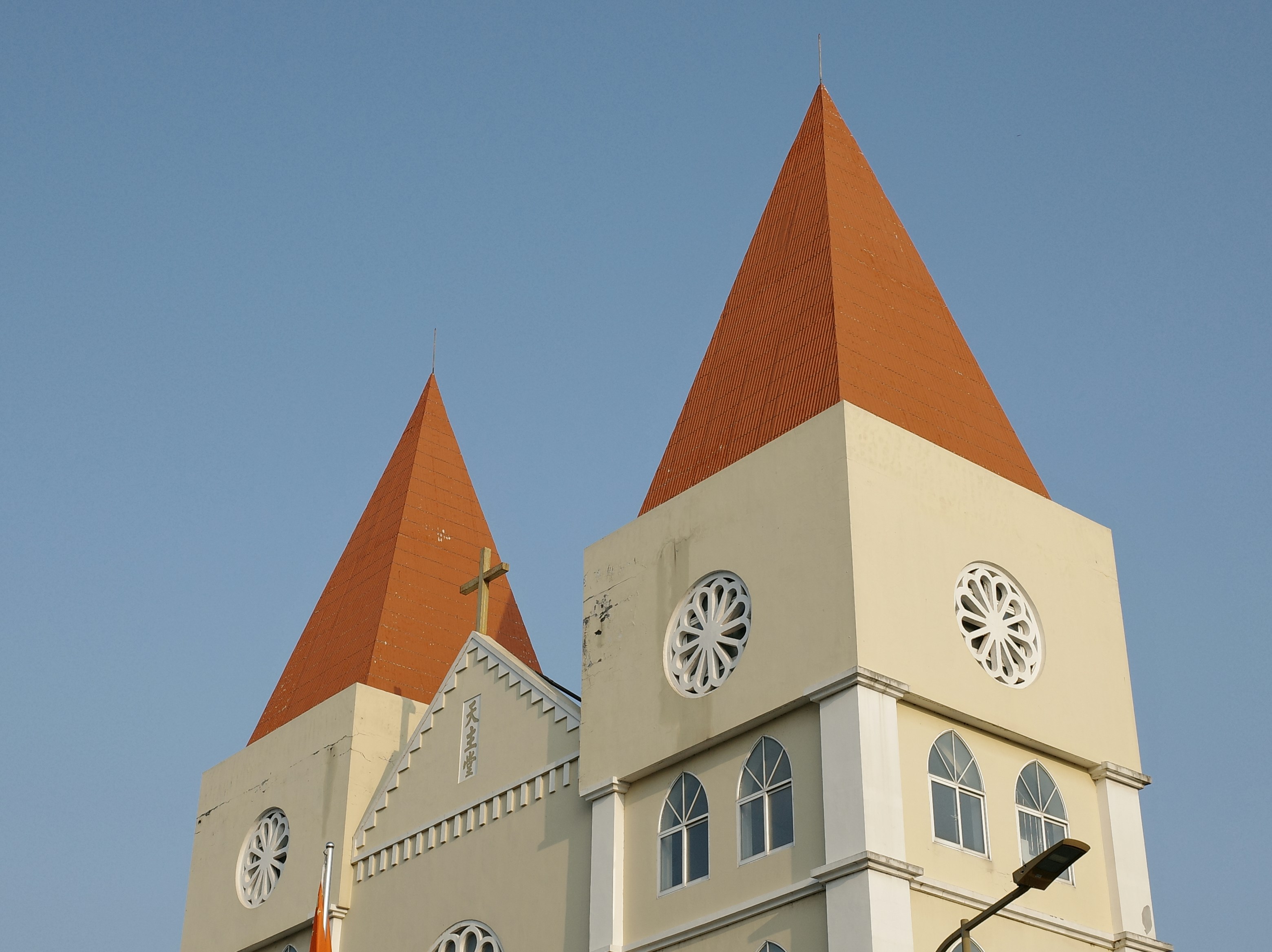 Twin-tipped Cathedral Spires Reach Toward a Clear Sky