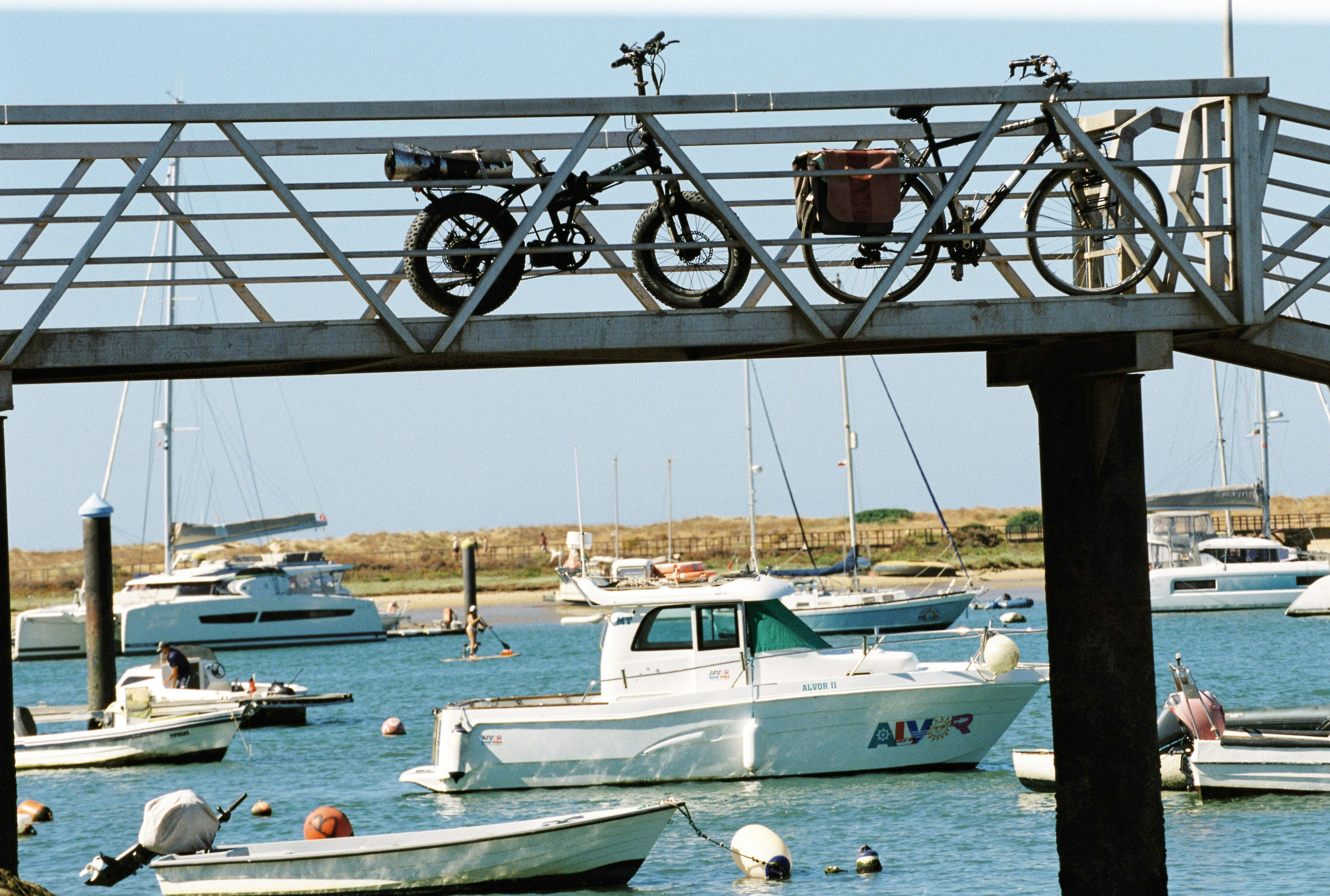 Bikes on the Bridge Over a Marina