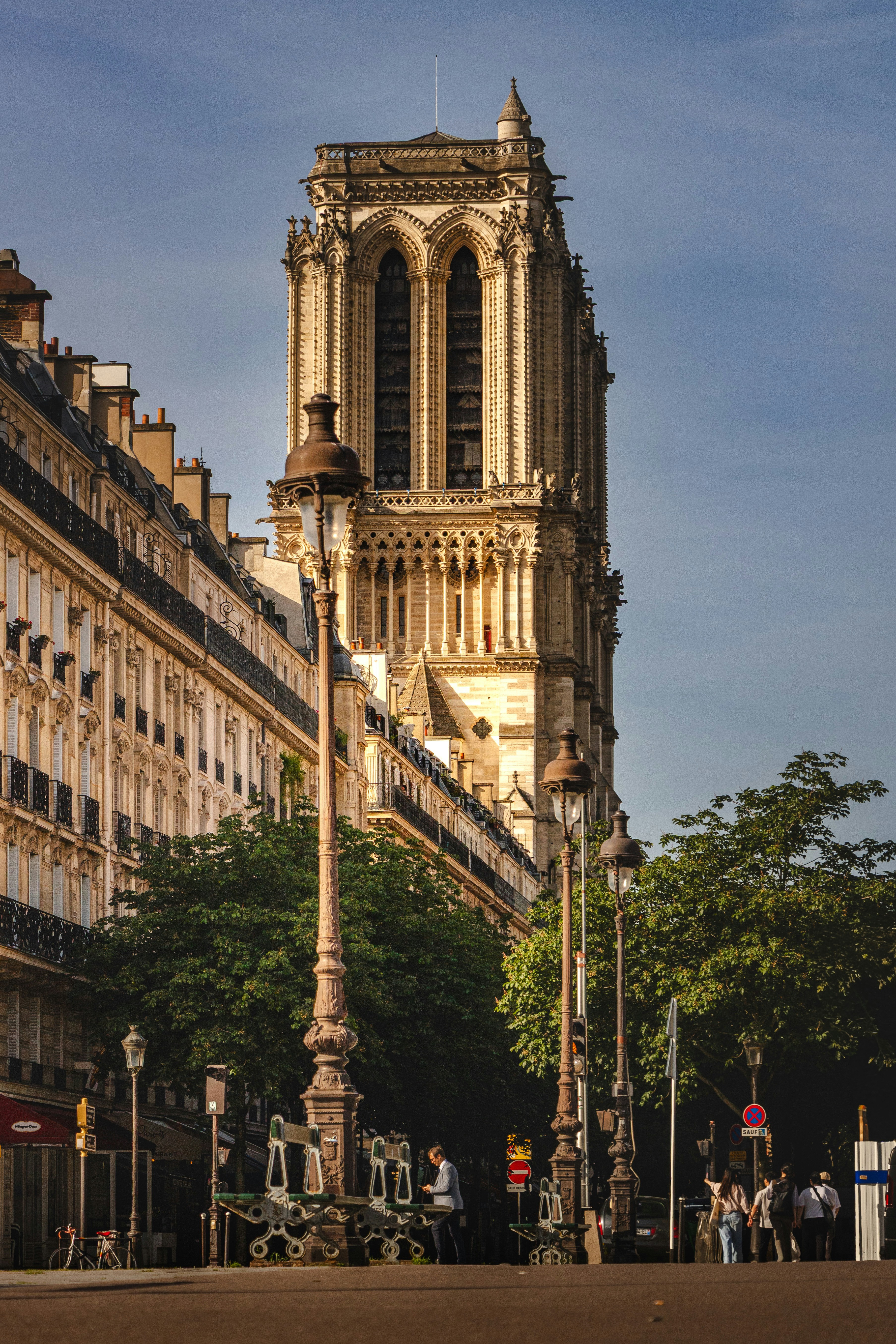 Towering Aligned: A Parisian Street Framed by Gothic Facade