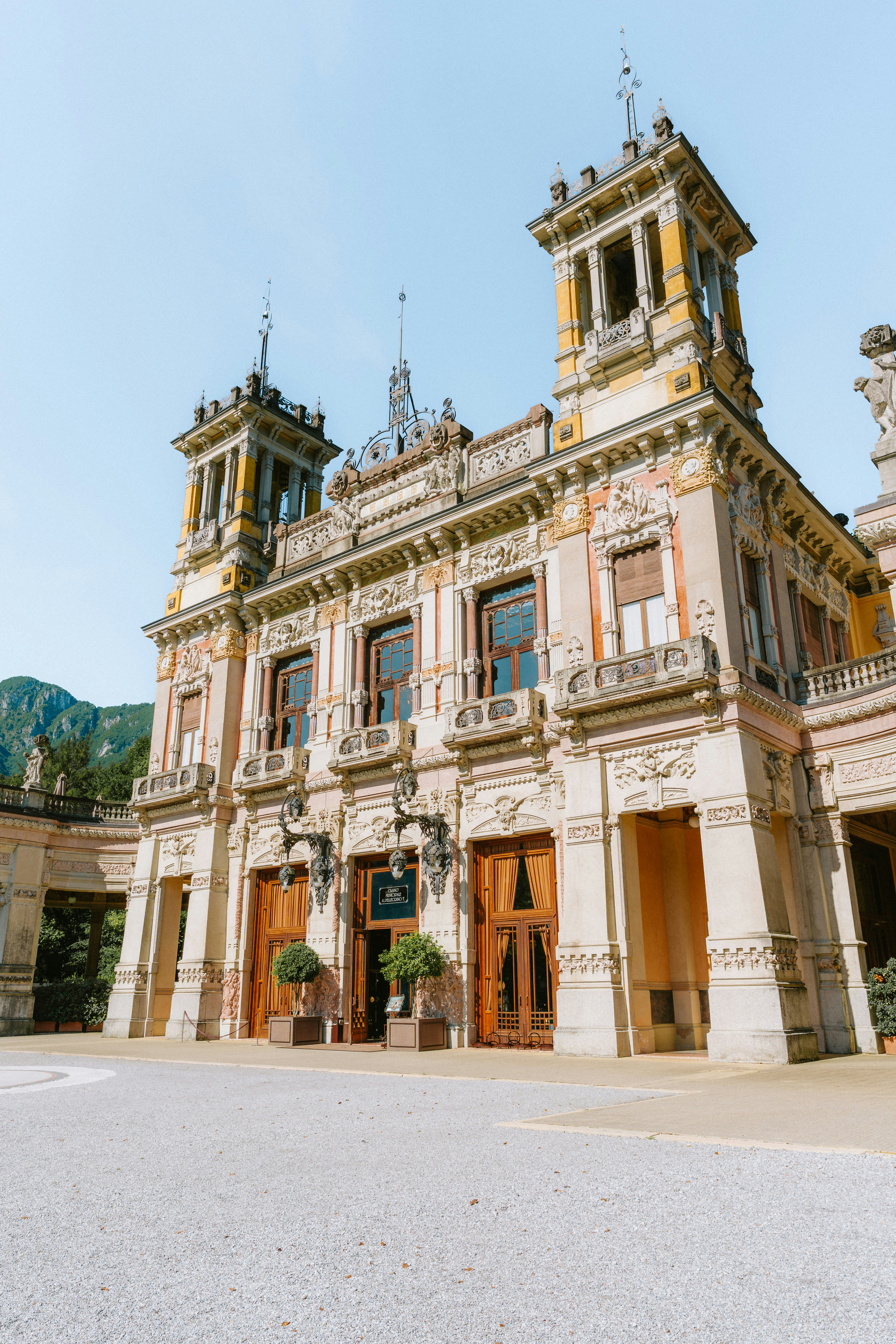Ornate Facade of a European Pavilion: Carvedstucco and Towers