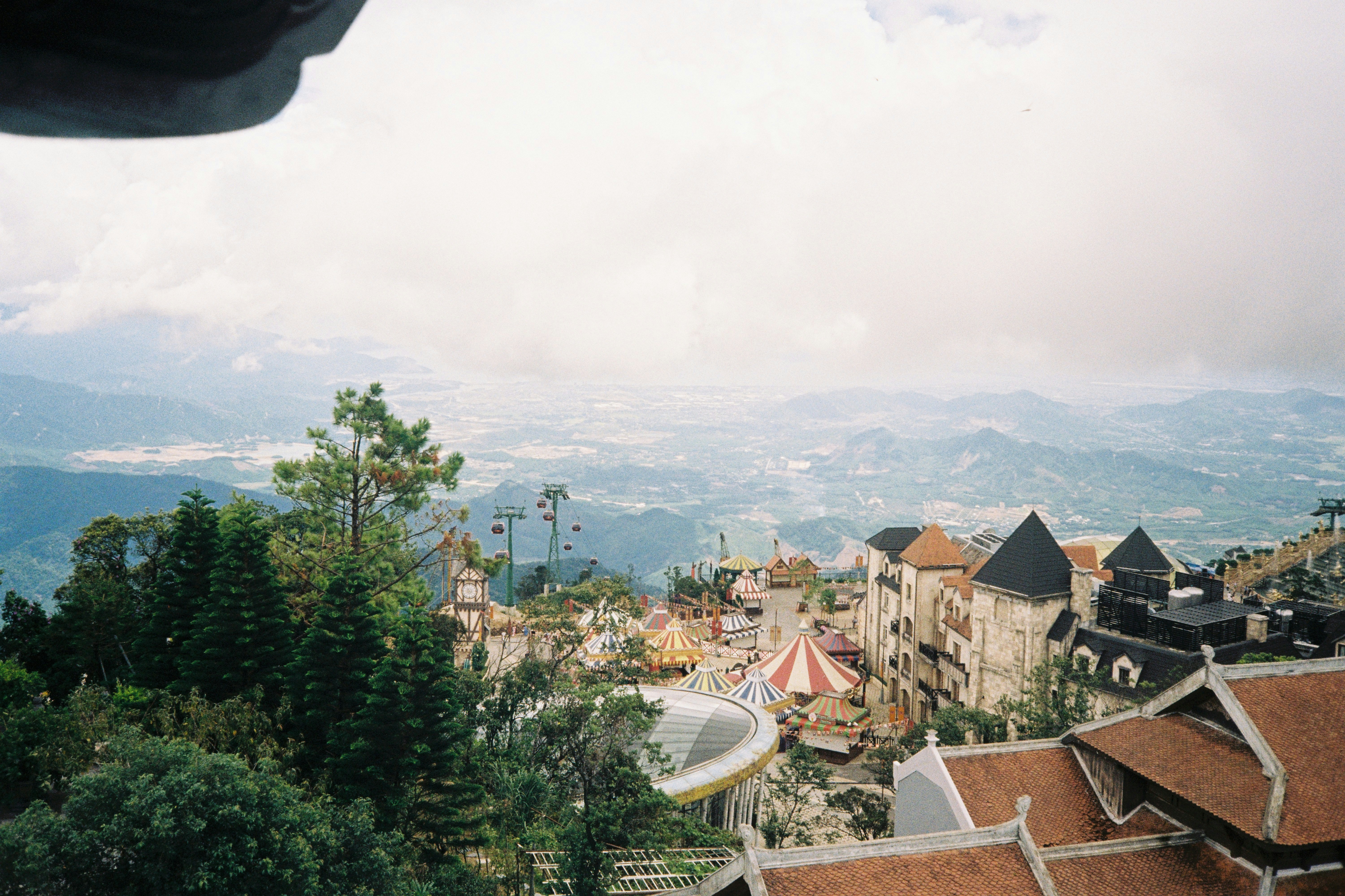 Hilltop Village Overlook with Turrets and Market Tents
