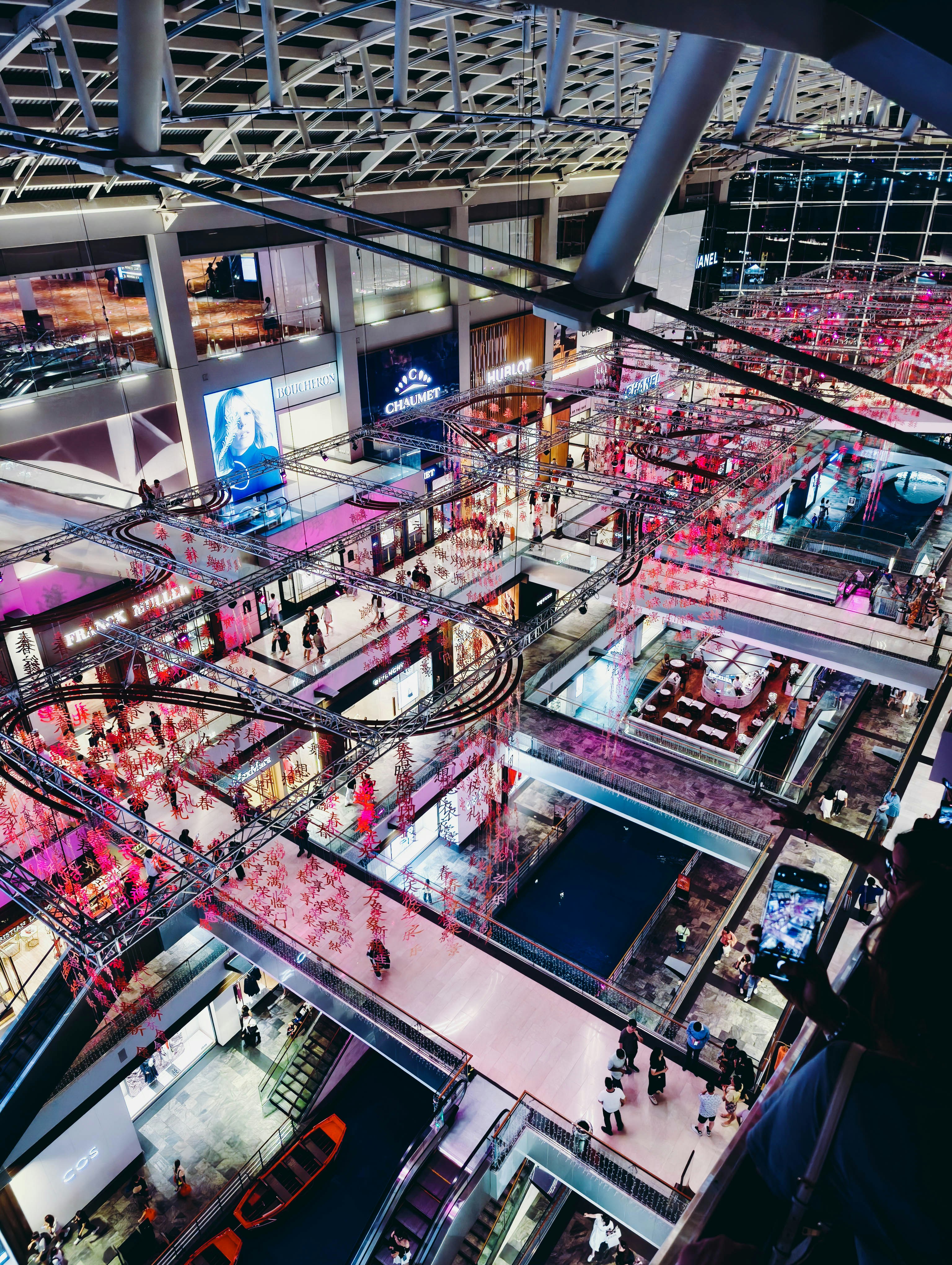 Nighttime Atrium Mirage: Neon Symphonies in a Multi-Level Mall