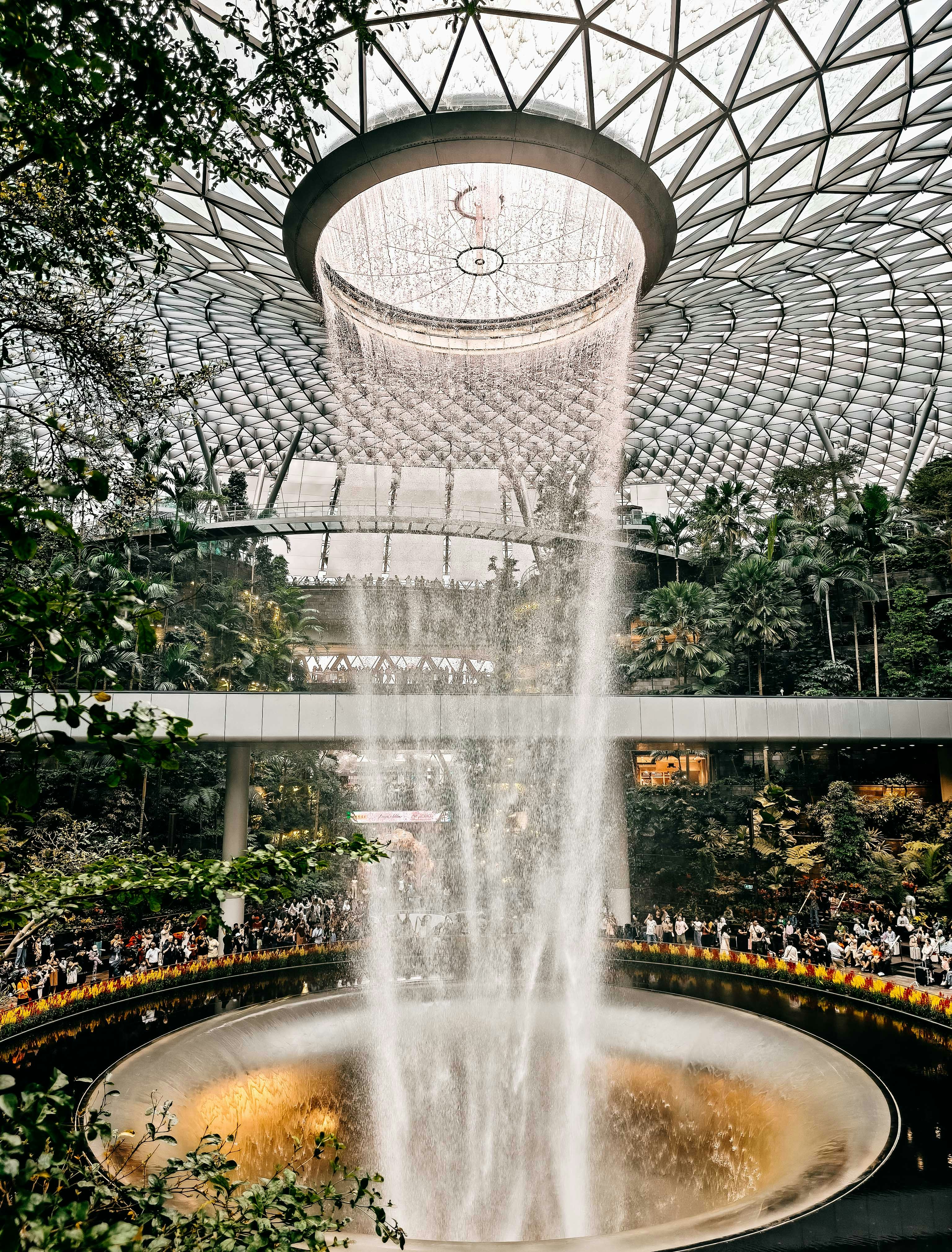 Gravity-Defying Cascade in a Glass Dome