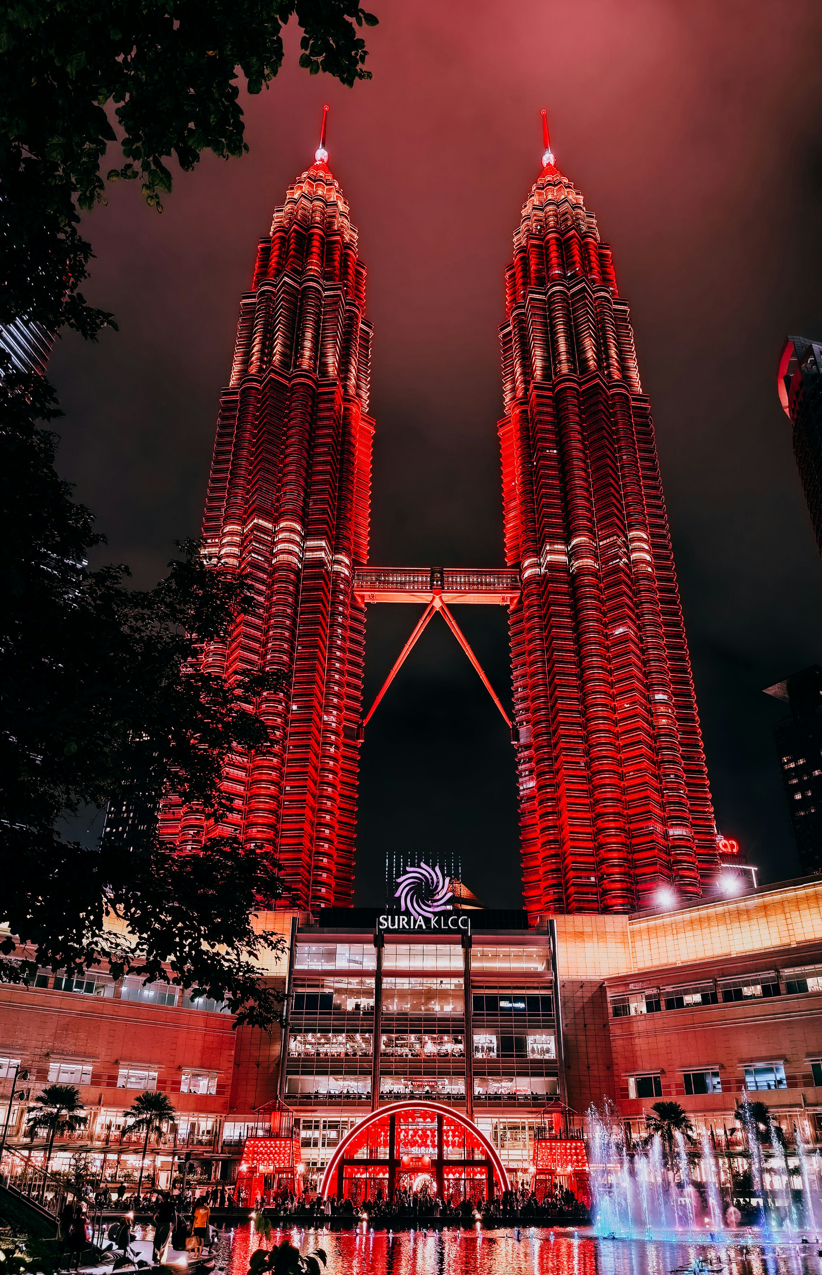 Twin Towers in Red Night Glow