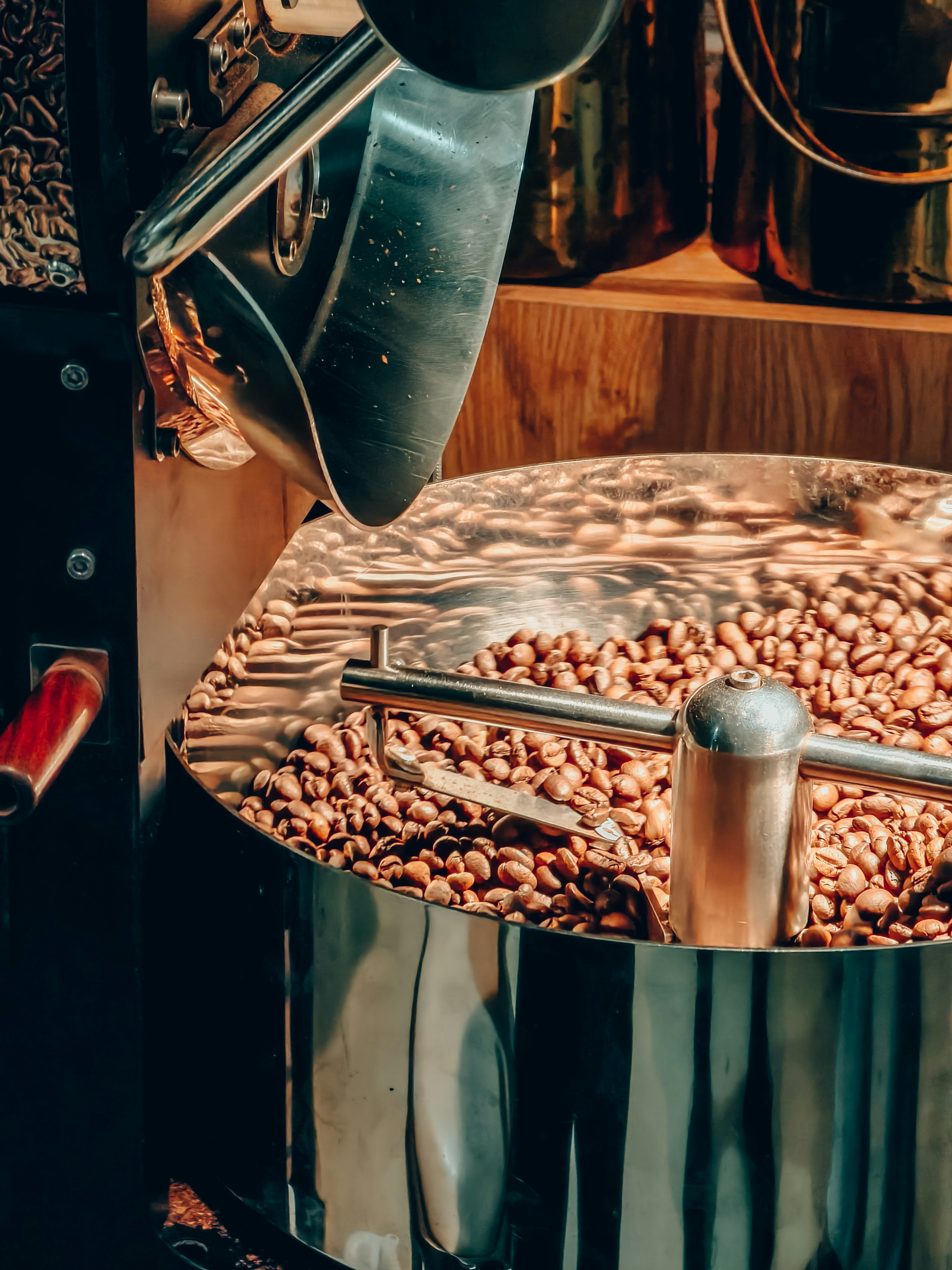 Roasting Motion: Coffee Beans Circulate in a Stainless Drum