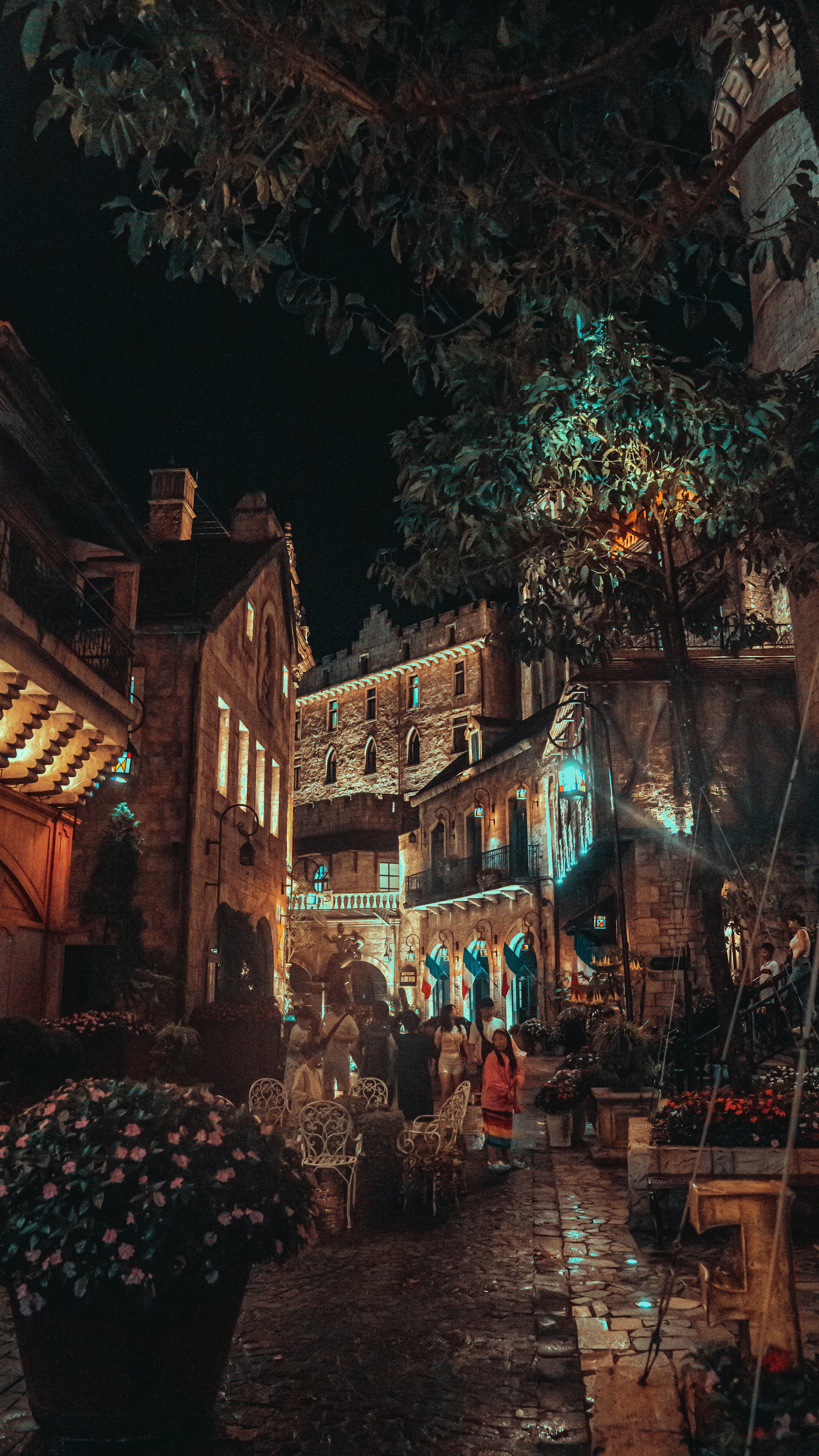 Nightfall in a Cobblestone Oasis