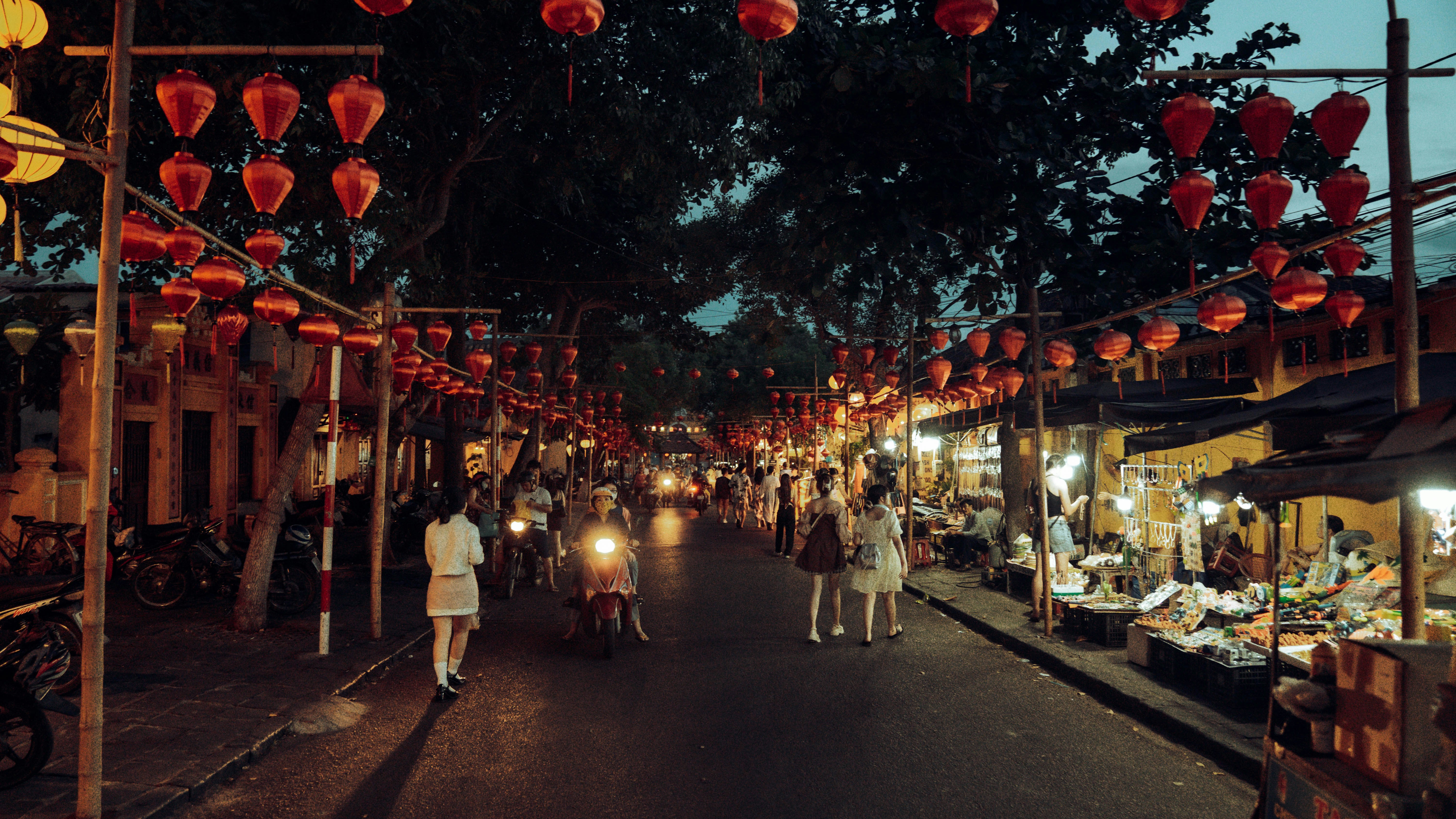 Lantern-lit Market Lane at Dusk