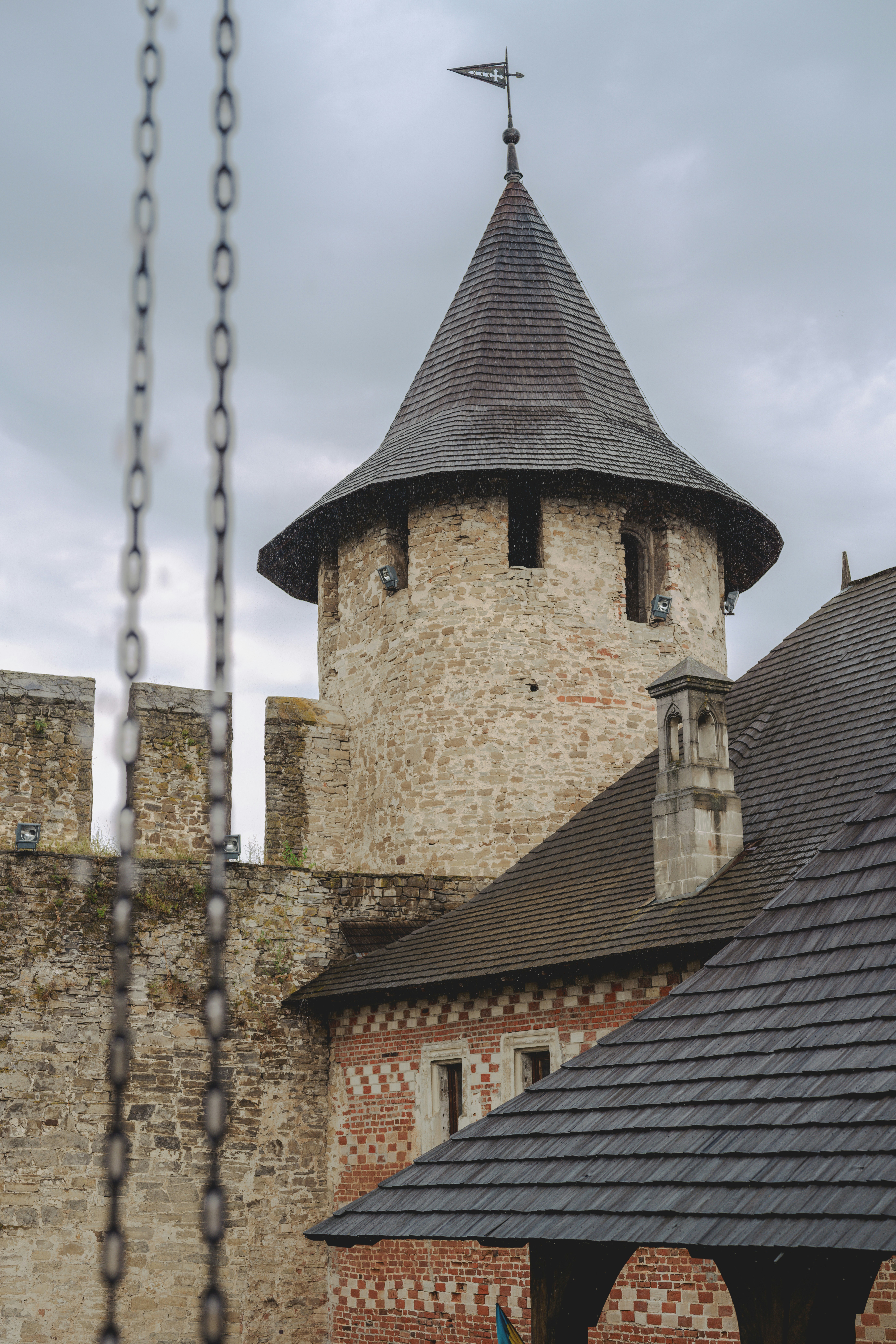 Castle Turret and Slate Roofs in Soft Overcast Light