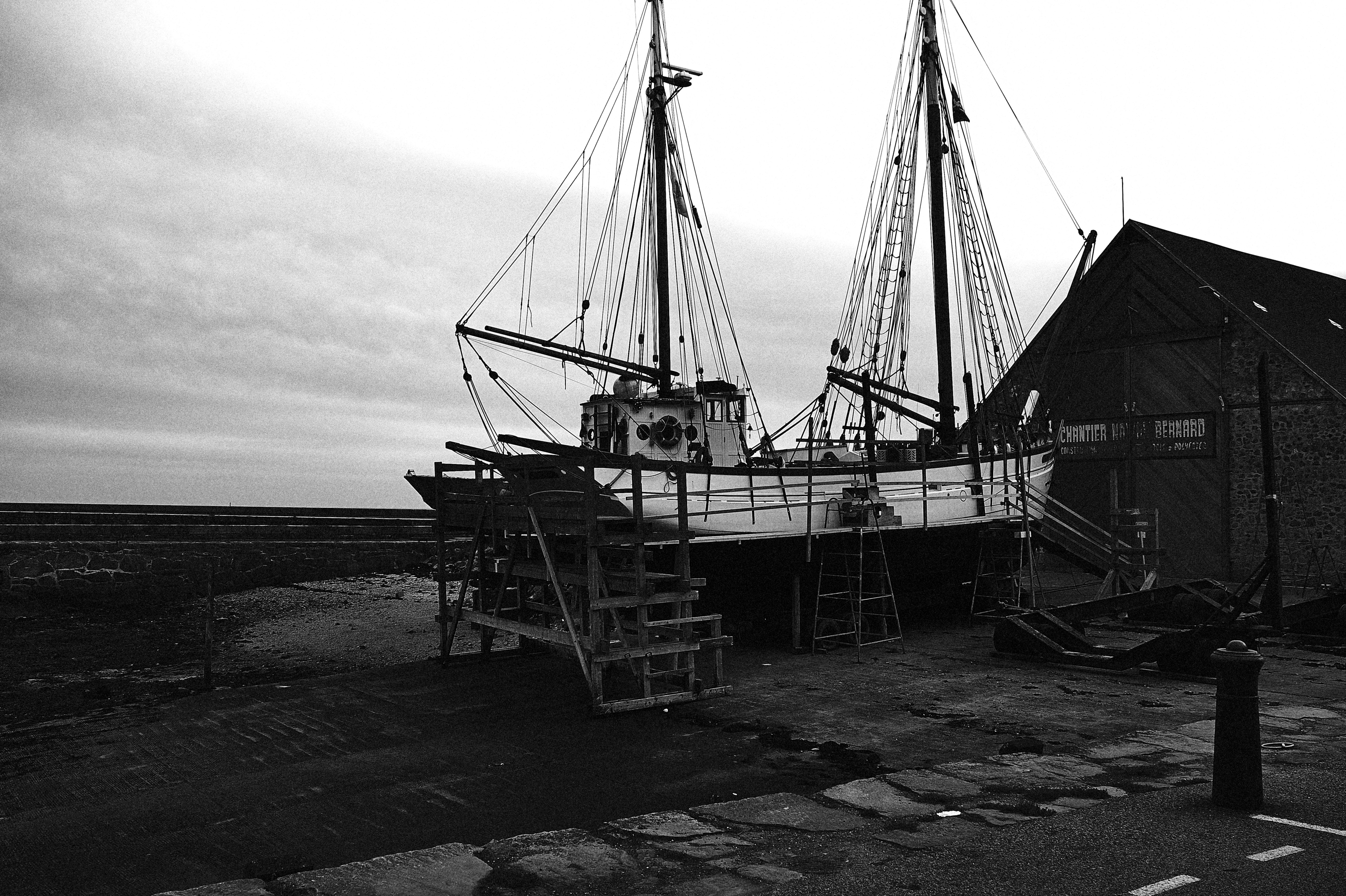 Harbor Ship on the Quiet Beachfront