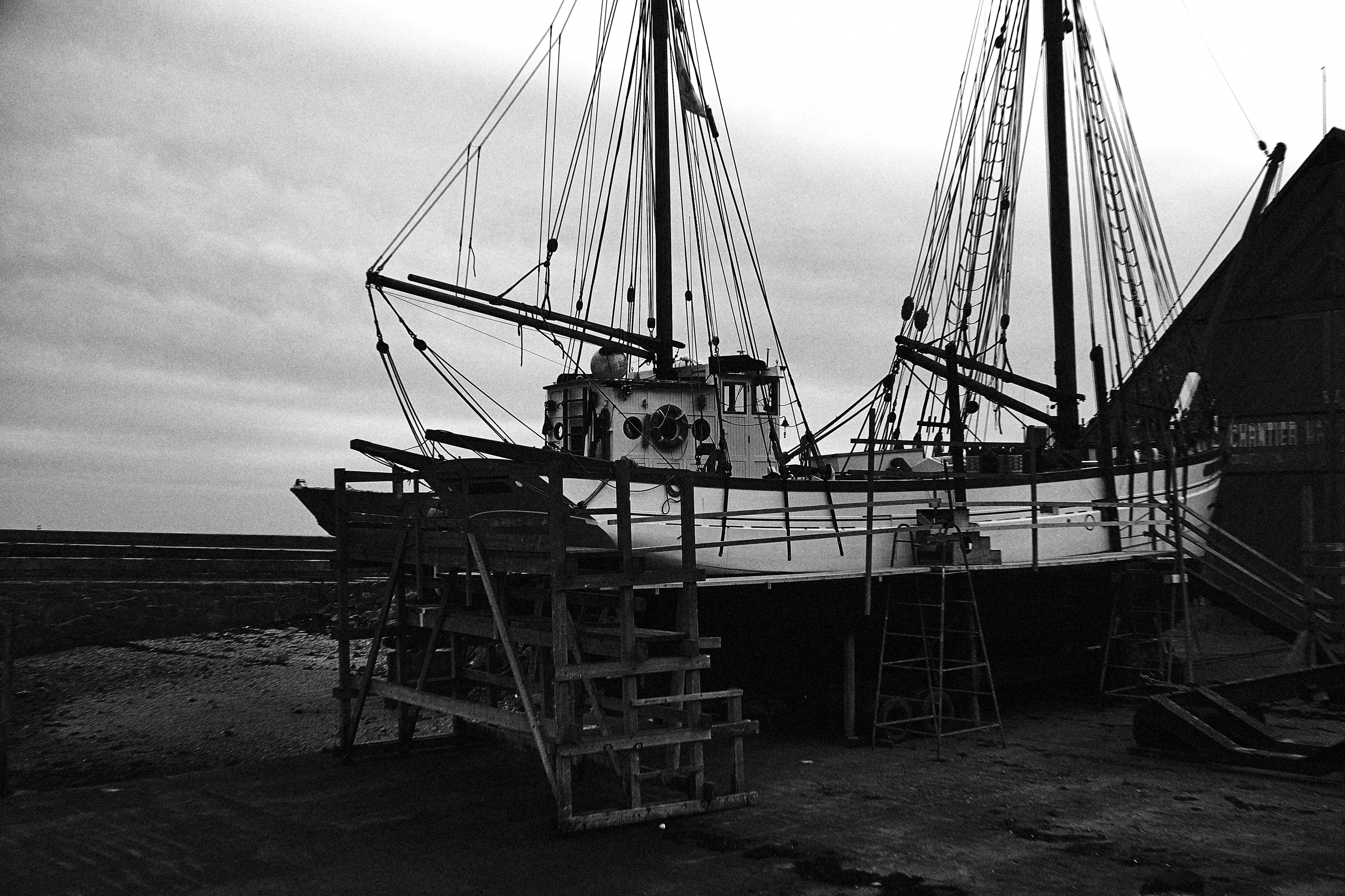 Dockside Vessel in Dry Dock: A Silent Repair Moment