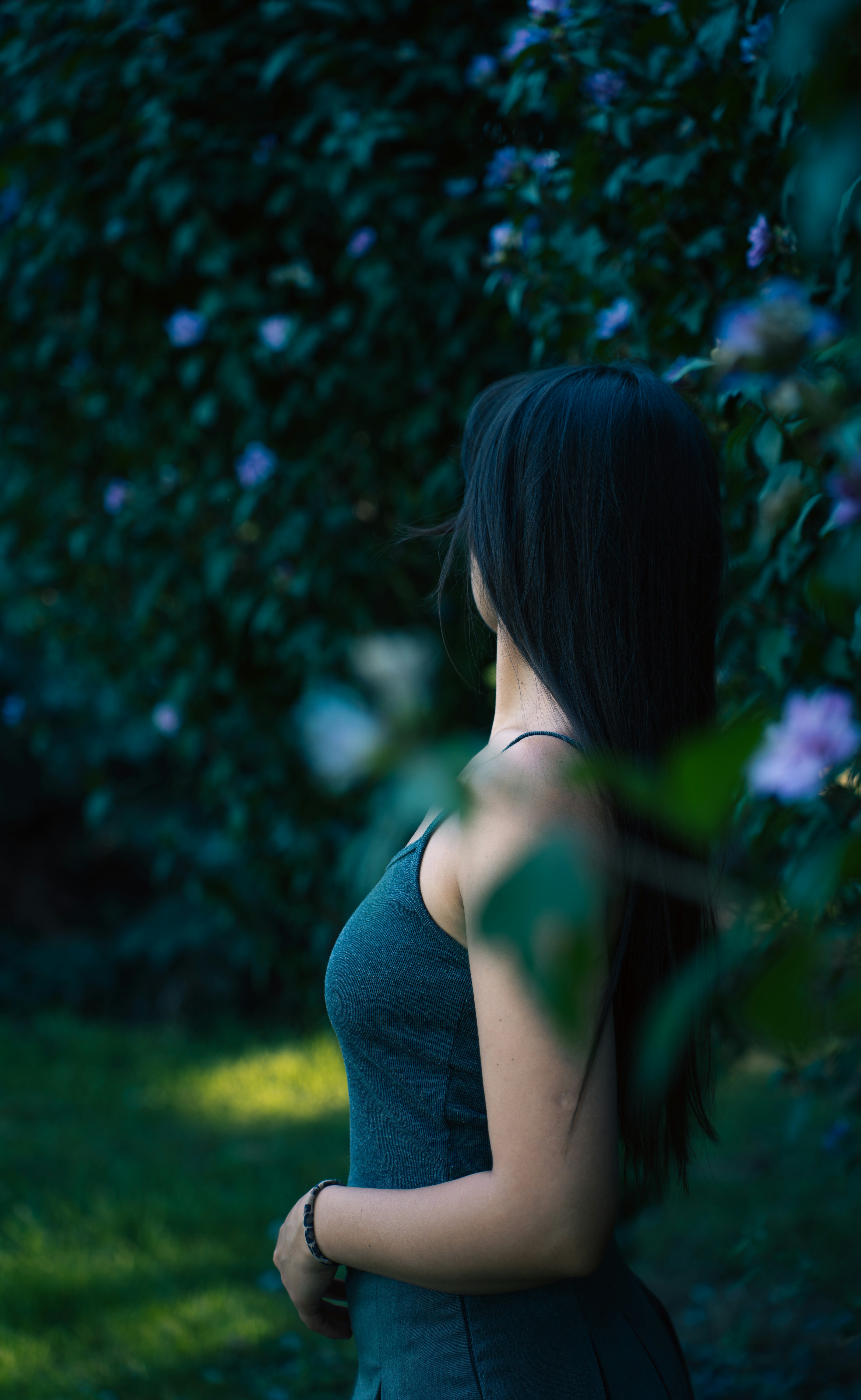 Silhouette of Quiet Confidence Amid Violet Vines