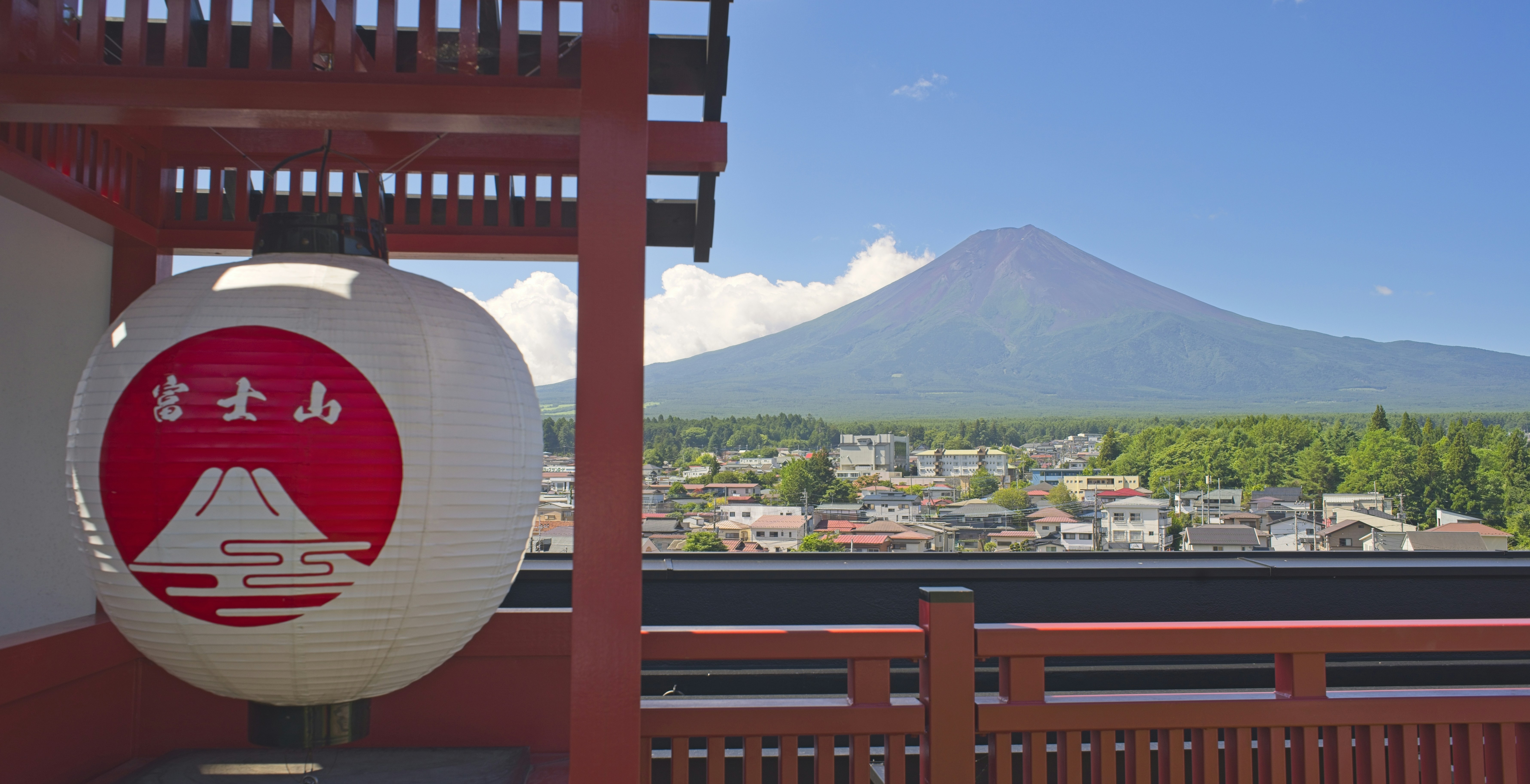 Red Lantern Framing Mount Fuji: A Temple Terrace View