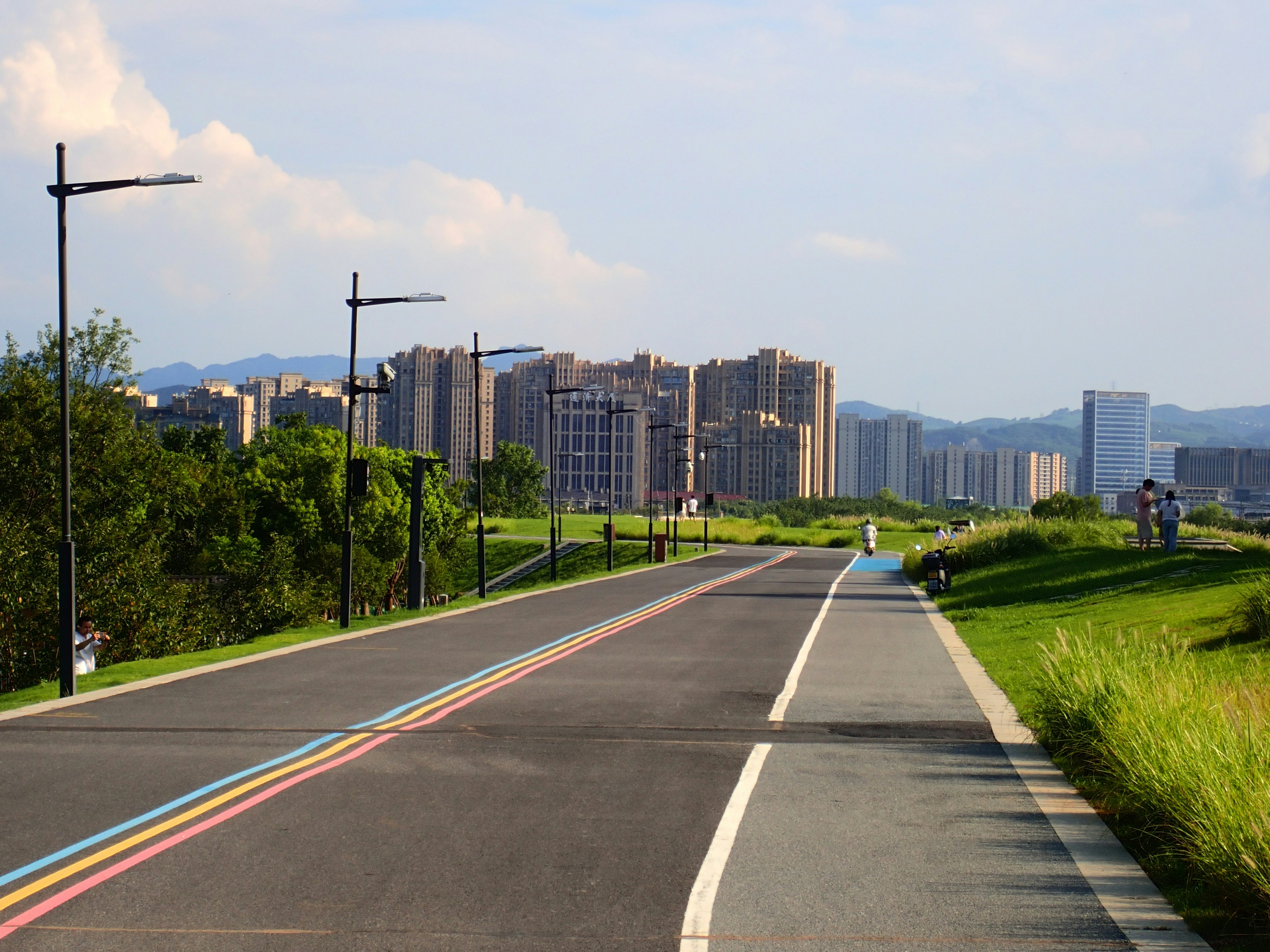 Urban Ribbon: A Quiet Bicycle Path Leading to the Cityscape