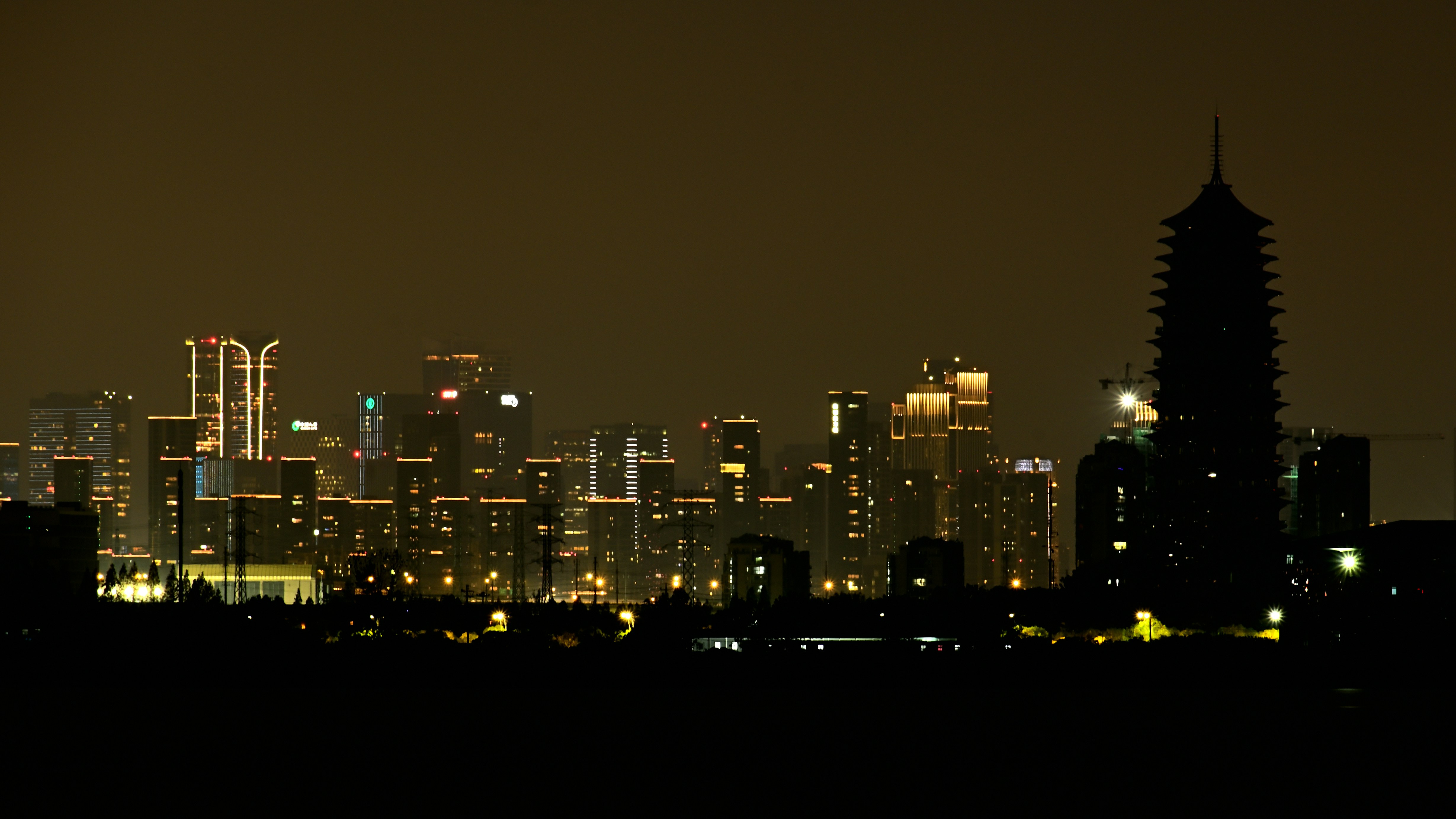 Midnight Megacity: Silent Towers Under a Bronze Sky