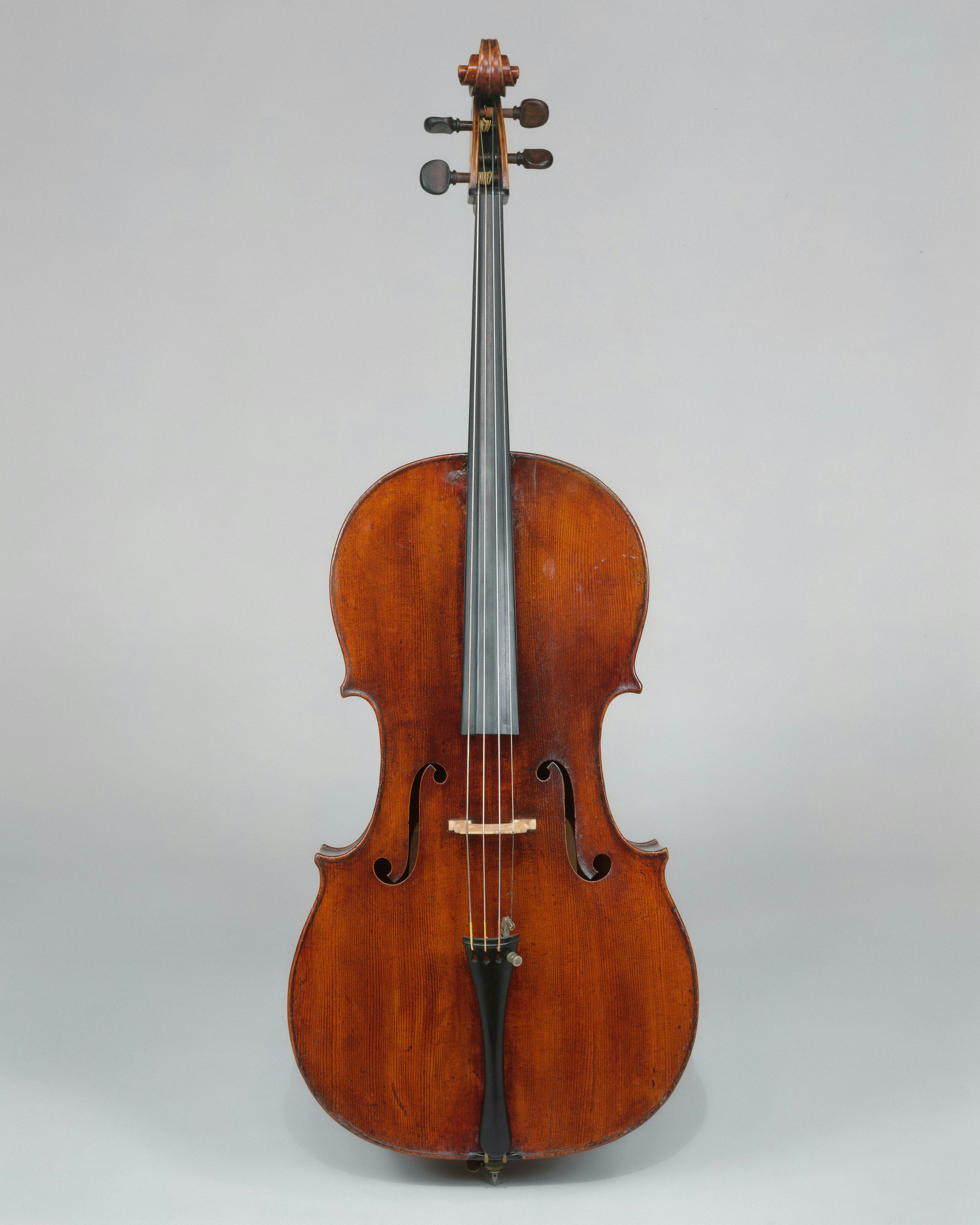 Title: Violoncello,Maker: Jean Baptiste Vuillaume (French, Mirecourt 1798–1875 Paris),Date: mid-19th century,Geography: Paris, France,Culture: French,Medium: Spruce and maple,Dimensions: Body L.: 75.5 cm (29-1/2 in.); Upper bouts: 34.2 cm (13-1/2 in.) Middle bouts; 23.6 cm (9-1/2 in.; Lower bouts: 43.9 cm (17-1/2 in.),Classification: Chordophone-Lute-bowed-unfretted,Credit Line: Gift of Dr. Peter Blos, 1984,Object Number: 1984.114.1,Curatorial Department: Musical Instruments. http://www.metmuseum.org/art/collection/search/505461