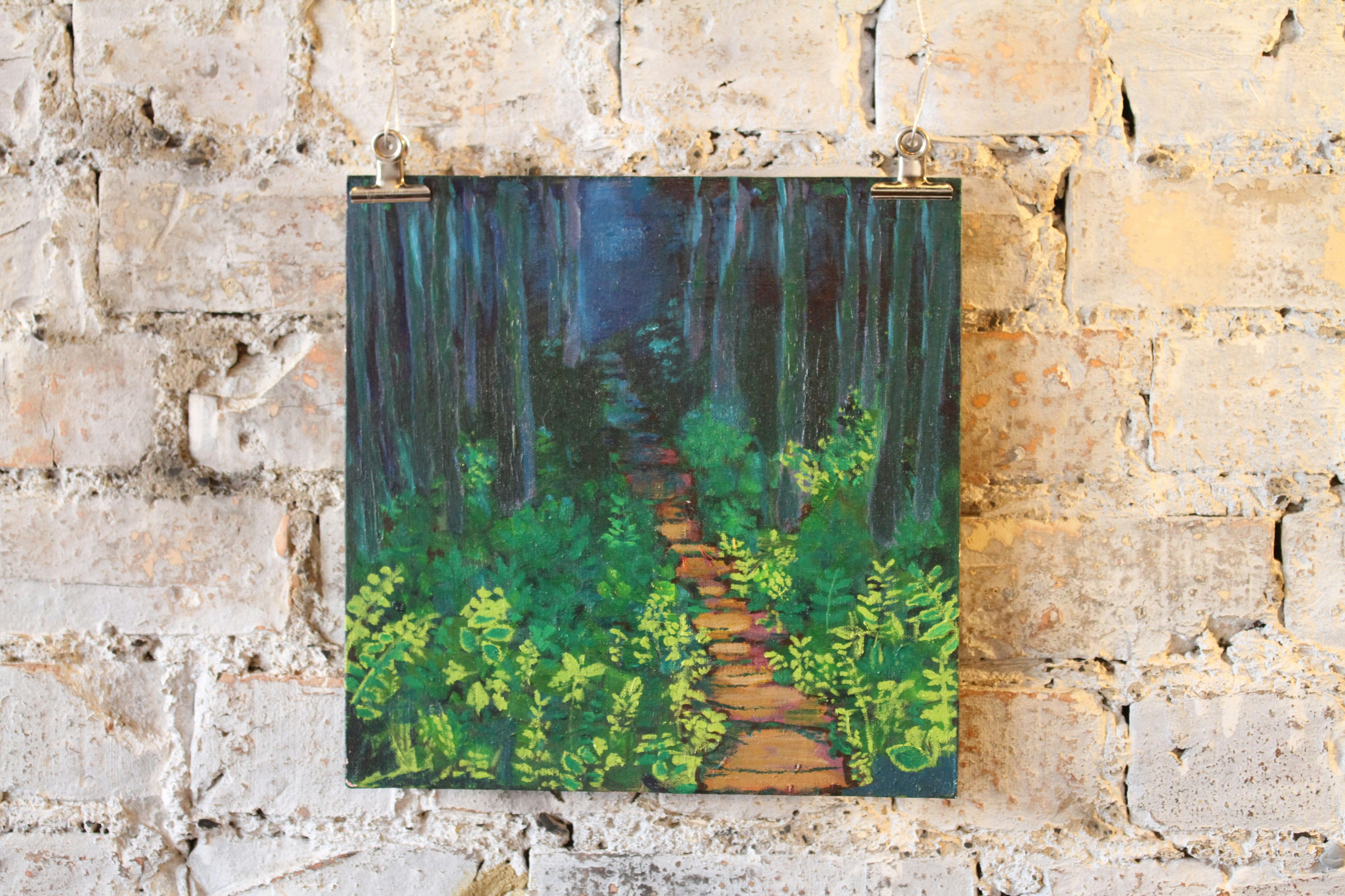 Forest Pathway Portrait on a Rustic Wall