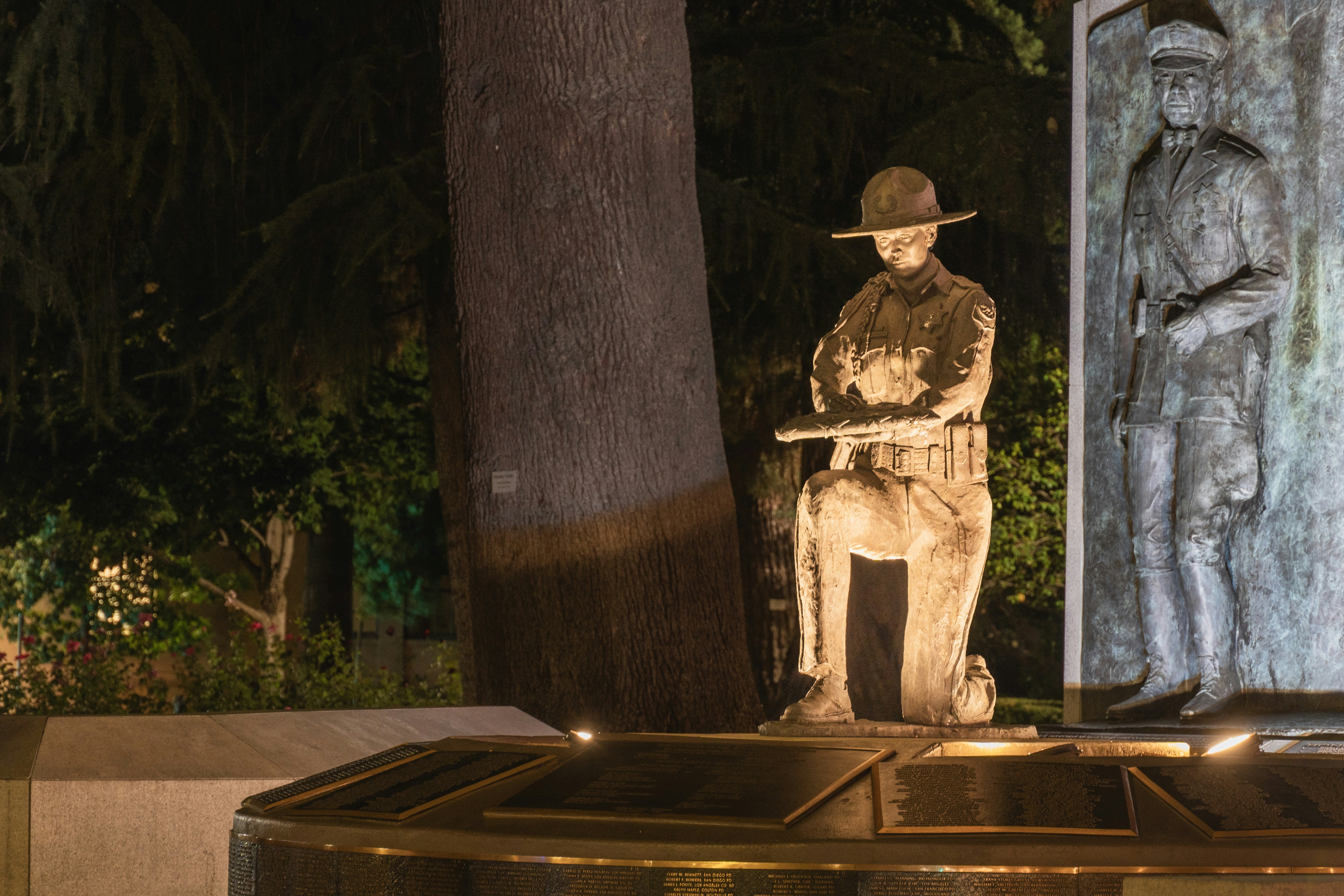 Moonlit Soldier and Monument at the Edge of Night
