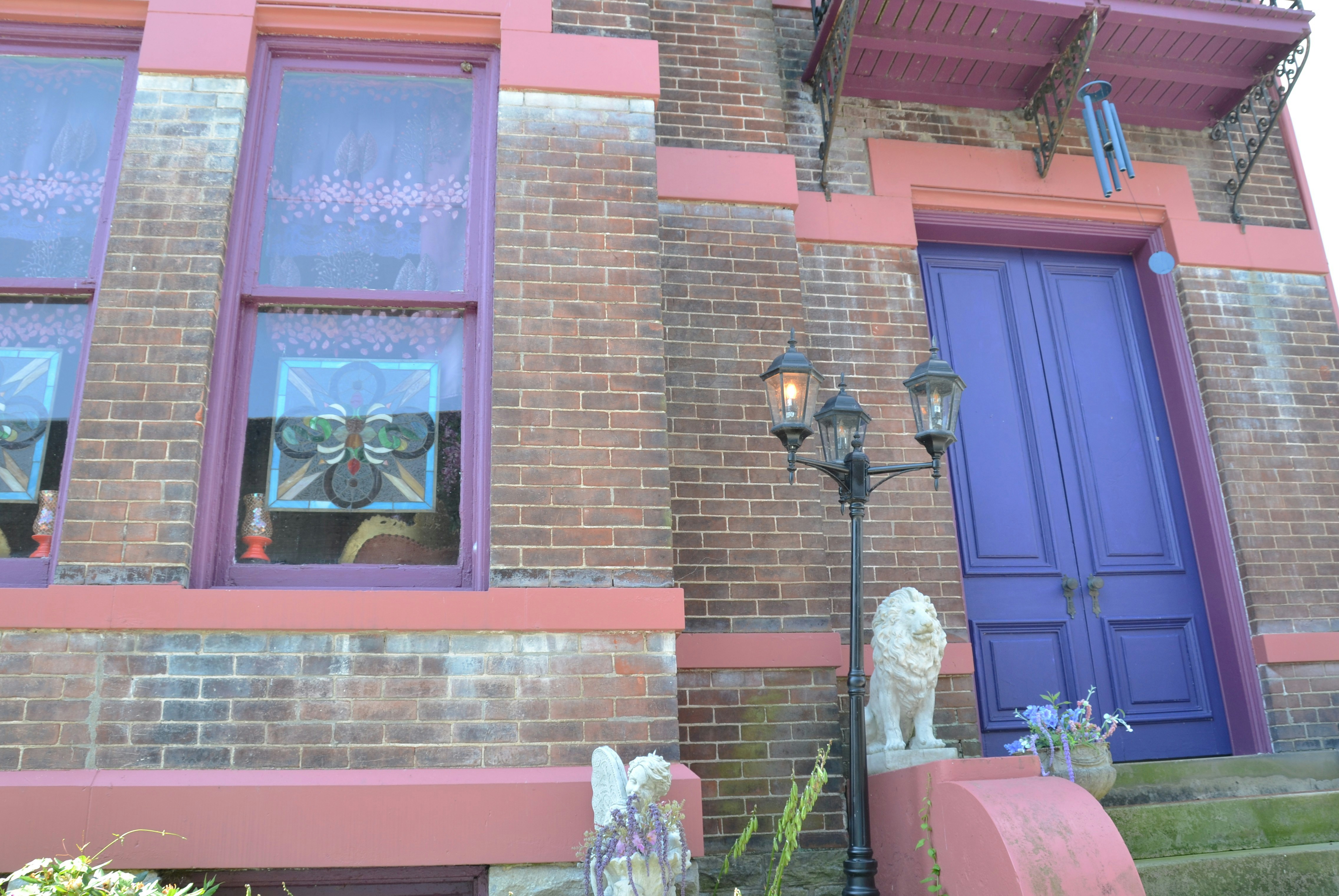 Purple Doorway and Lanterns: A Quiet Street Facade