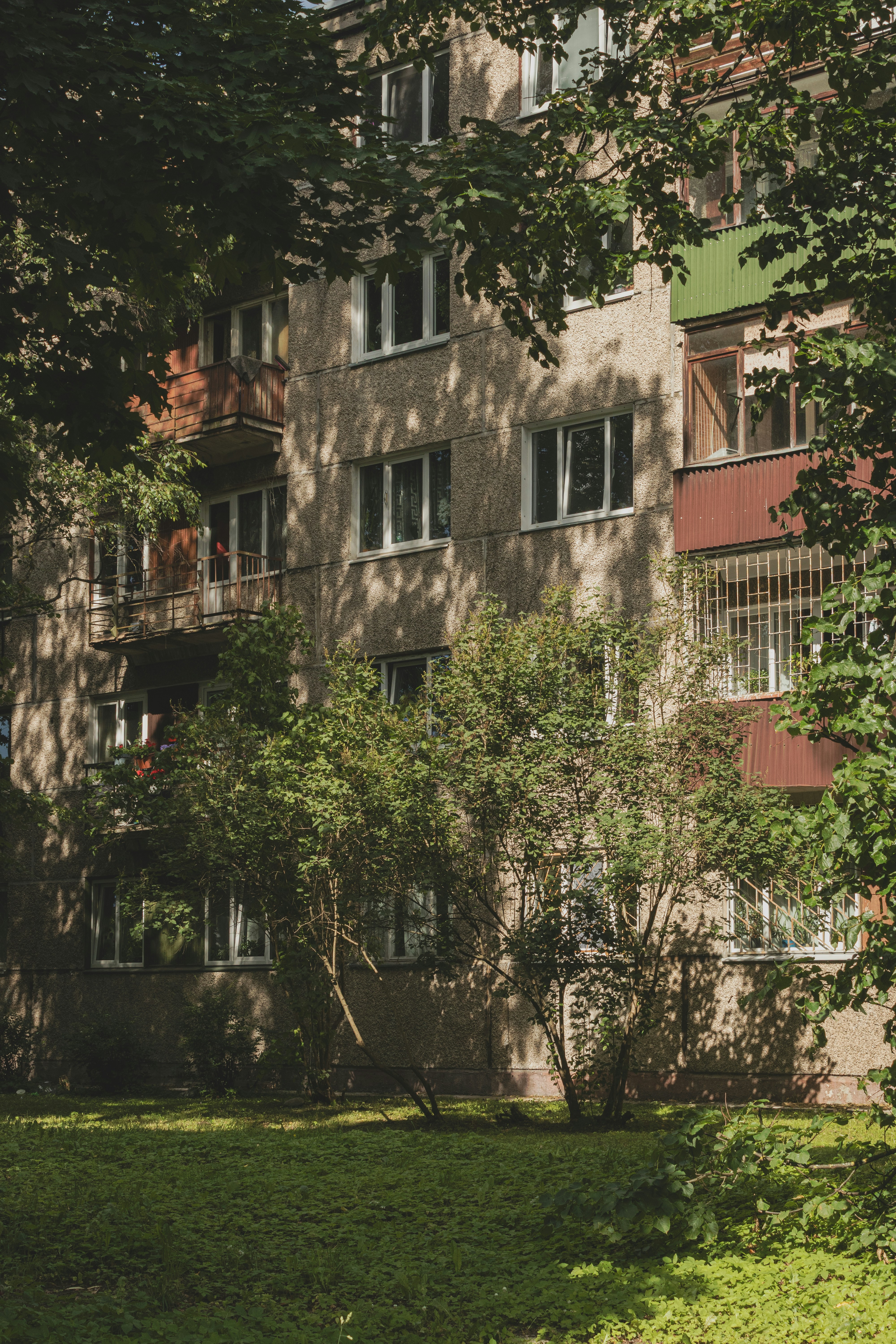 Sunlit Facade and Garden in a Quiet Courtyard