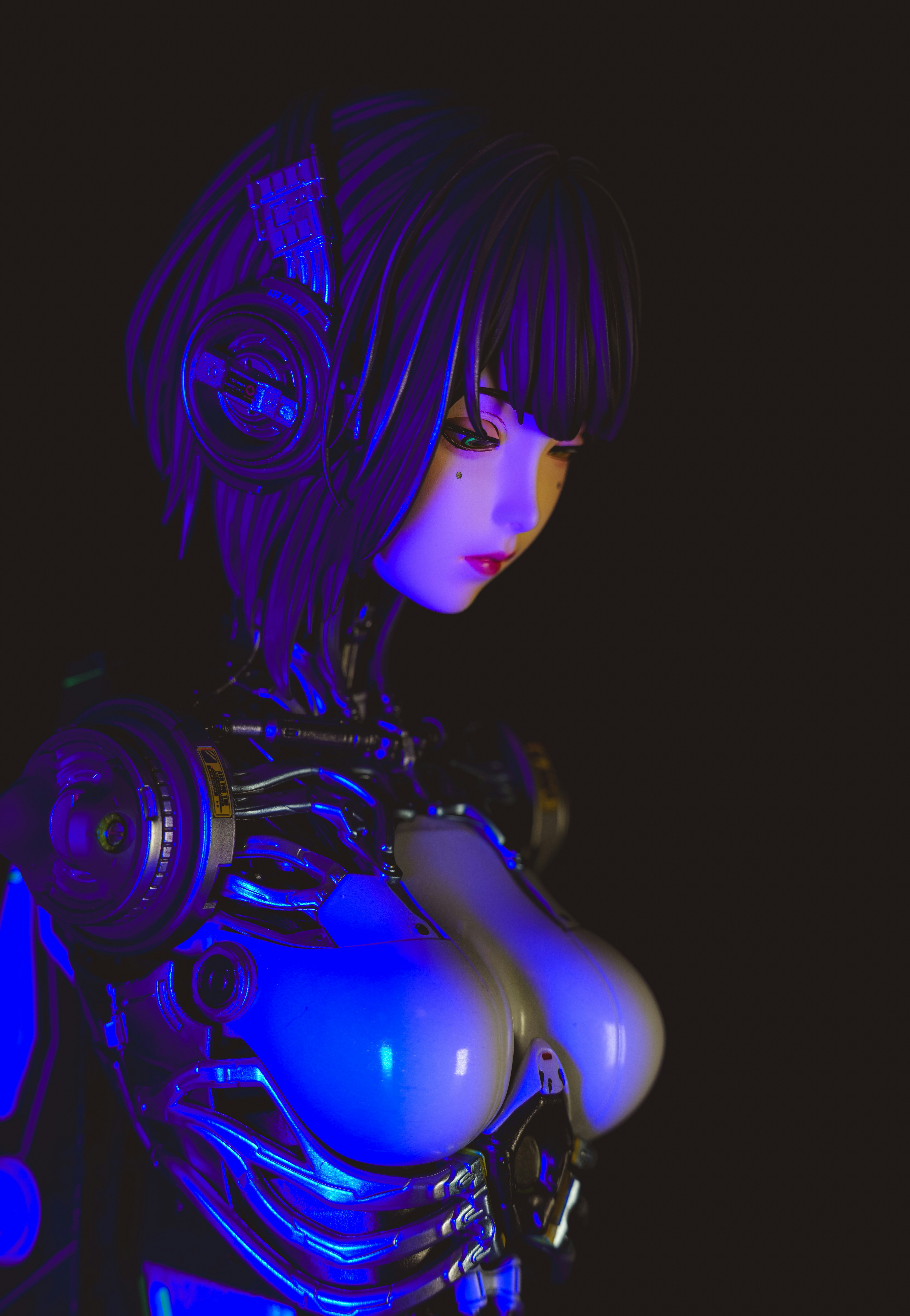Neon-infused Portrait of a Cybernetic Muse in Deep Blue