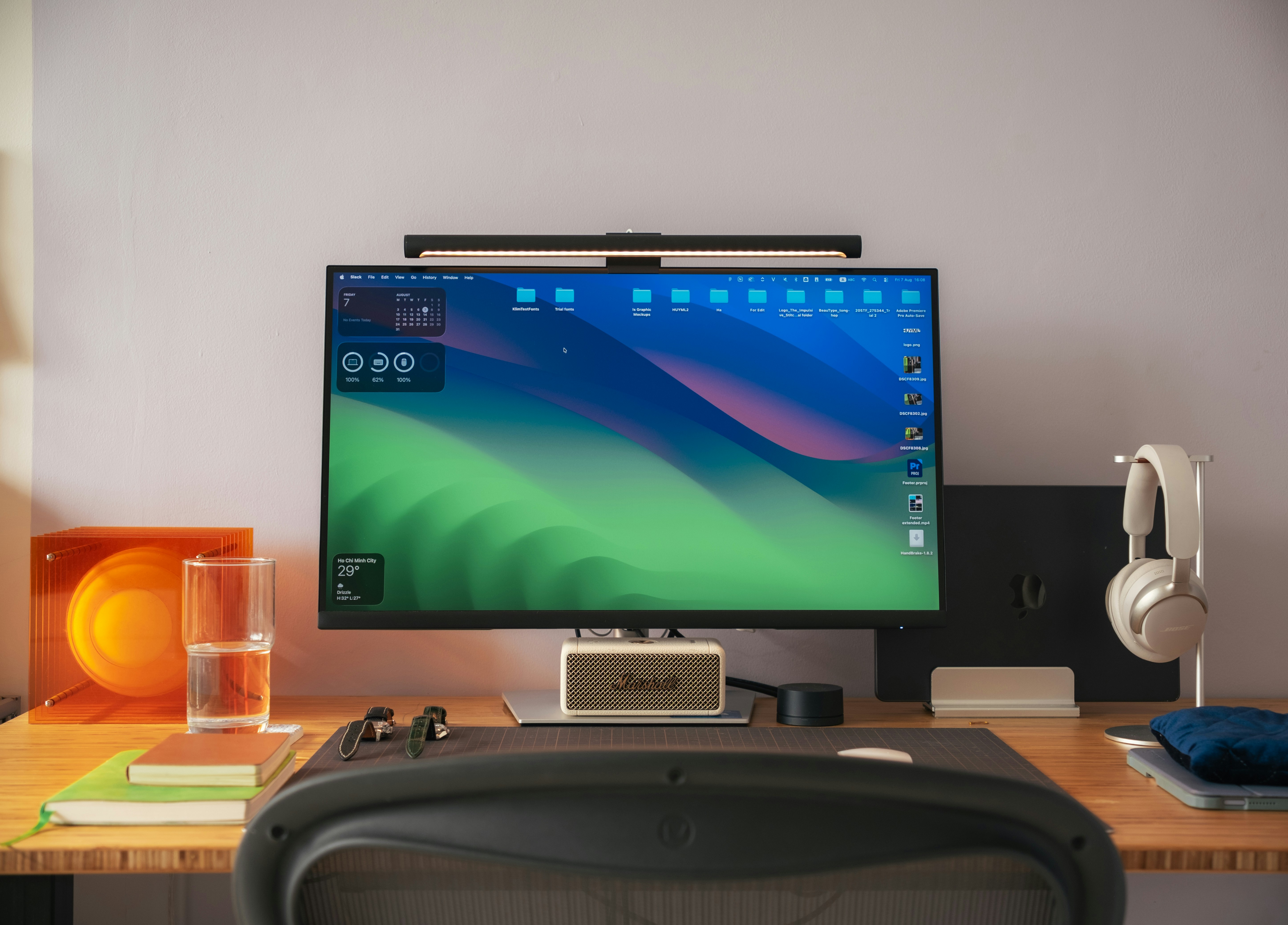 Desk Oasis: A Minimal Tech Setup Buoyed by Neon Glow