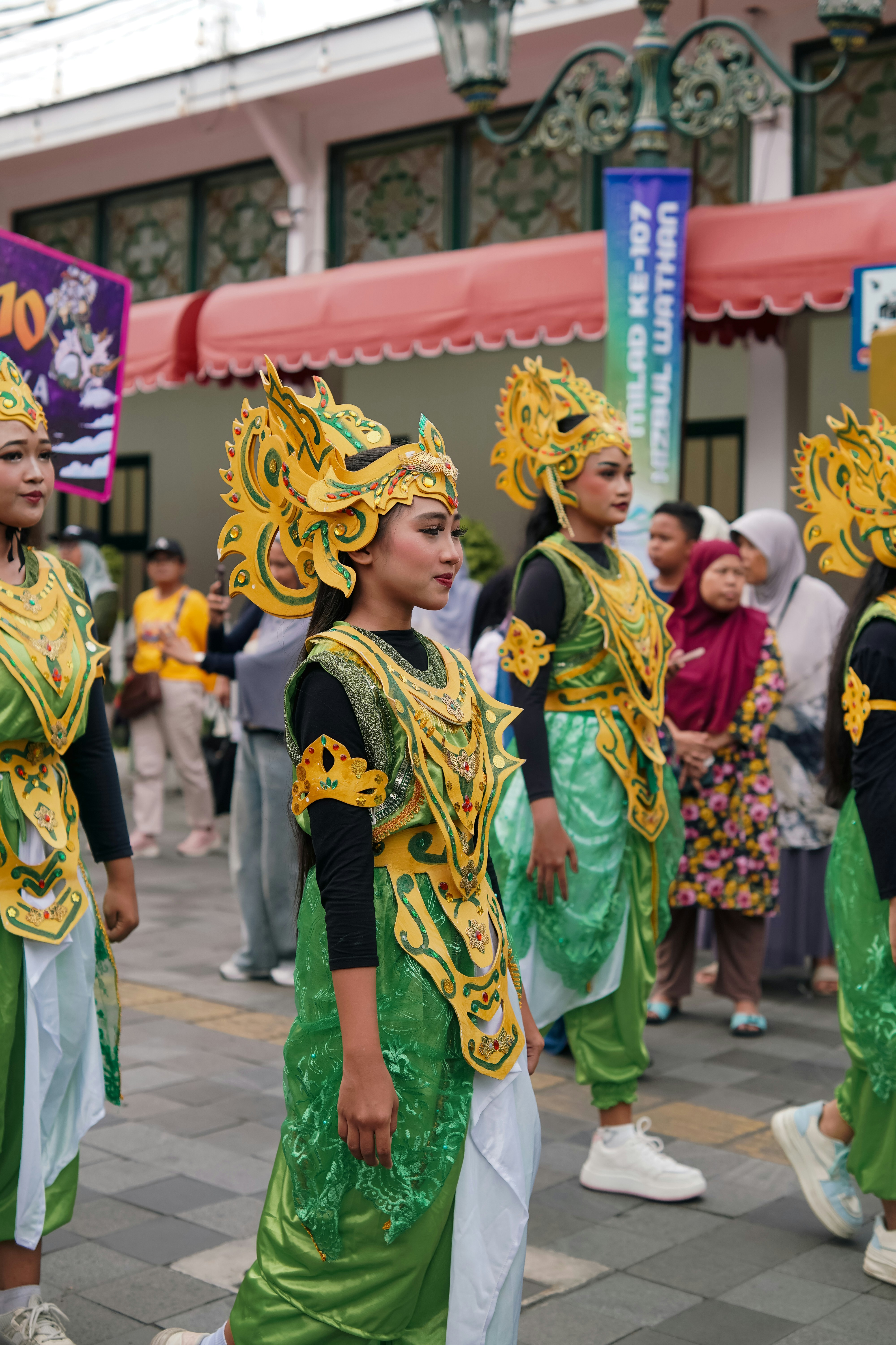 Golden Dancers in Green: Parade Portrait
