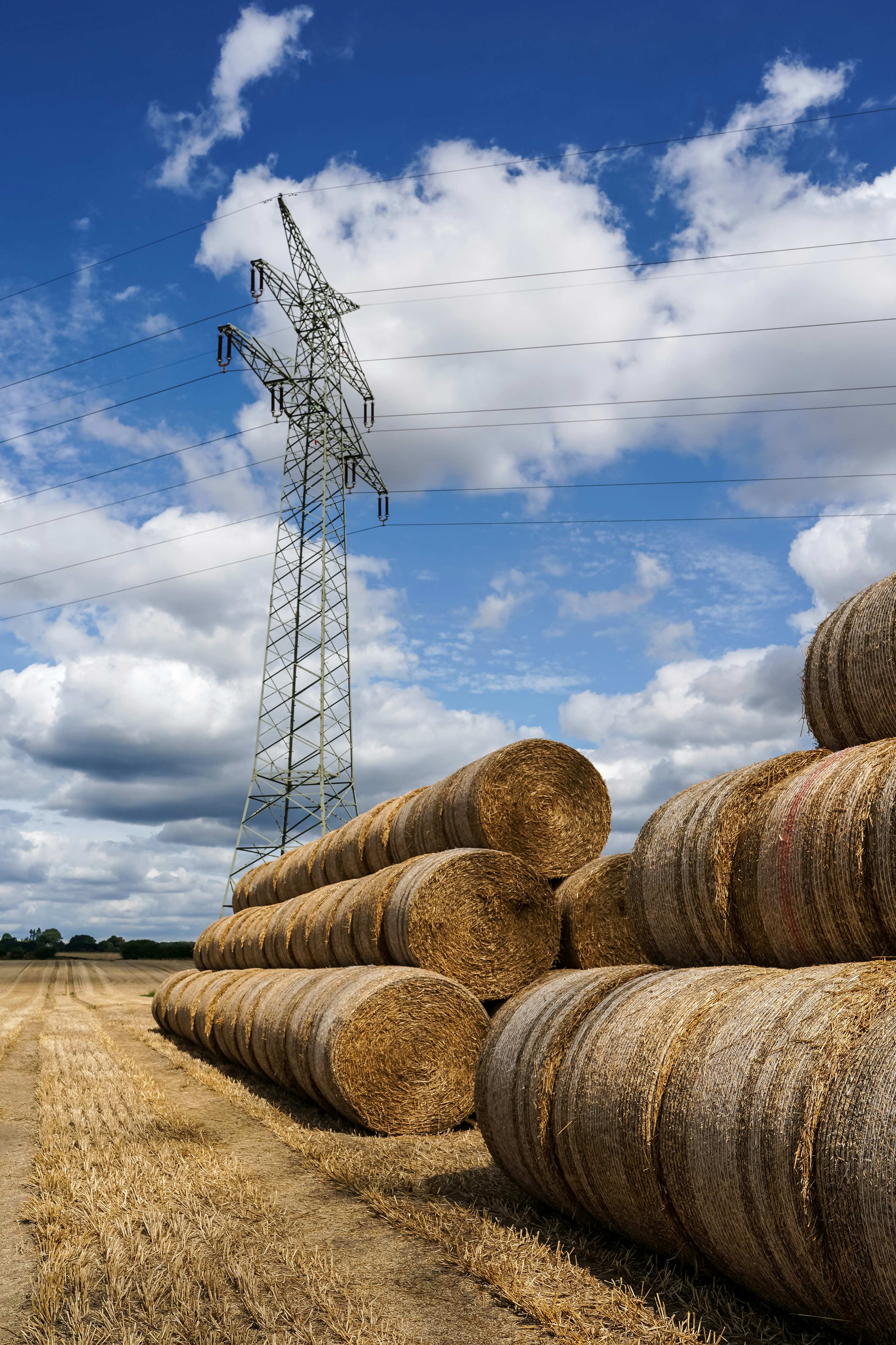 Bales on the Horizon Under a Sky of Contrasting Clouds