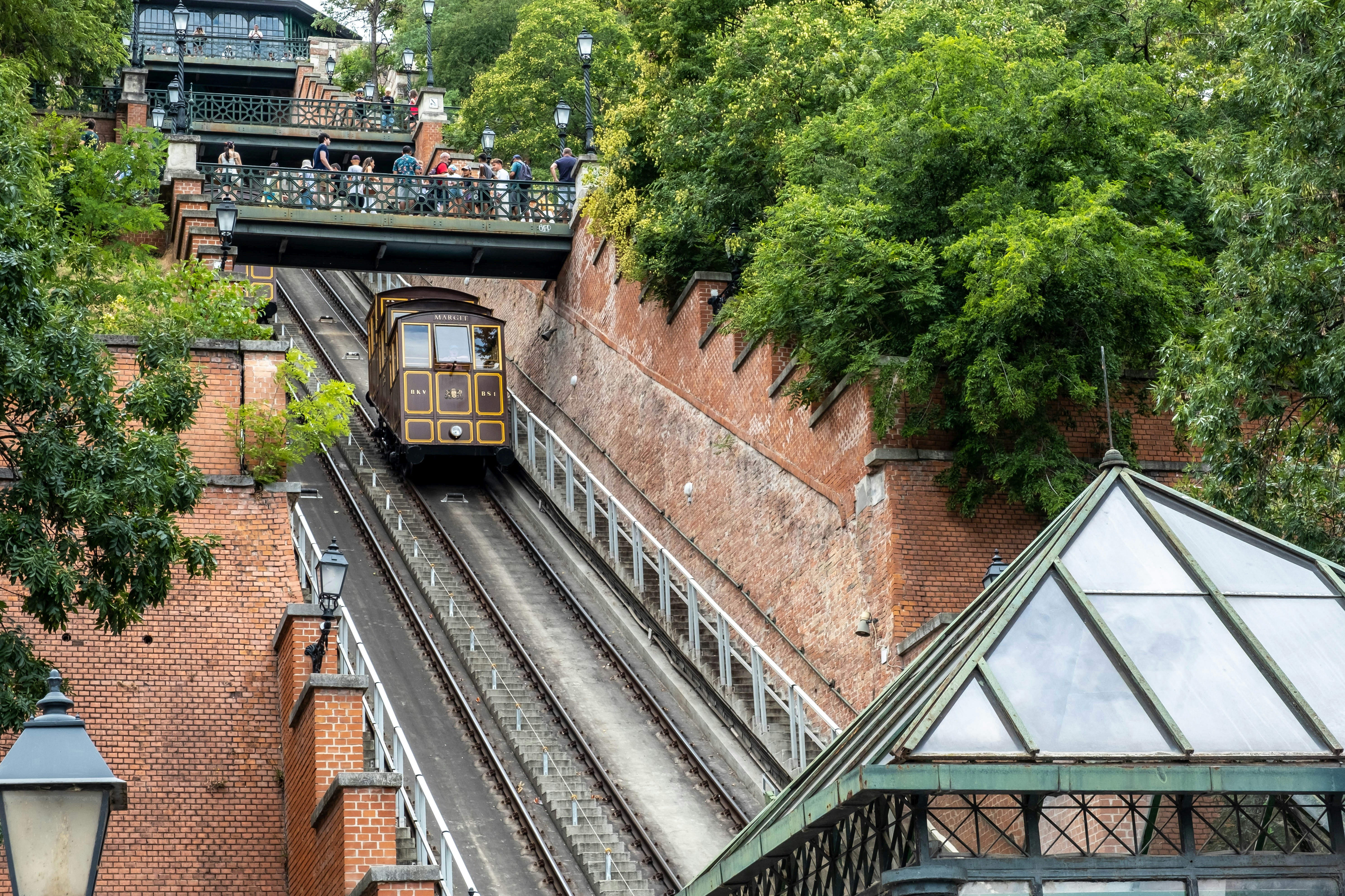 Brick-rail ascent: A vintage funicular glides along the brick canyon